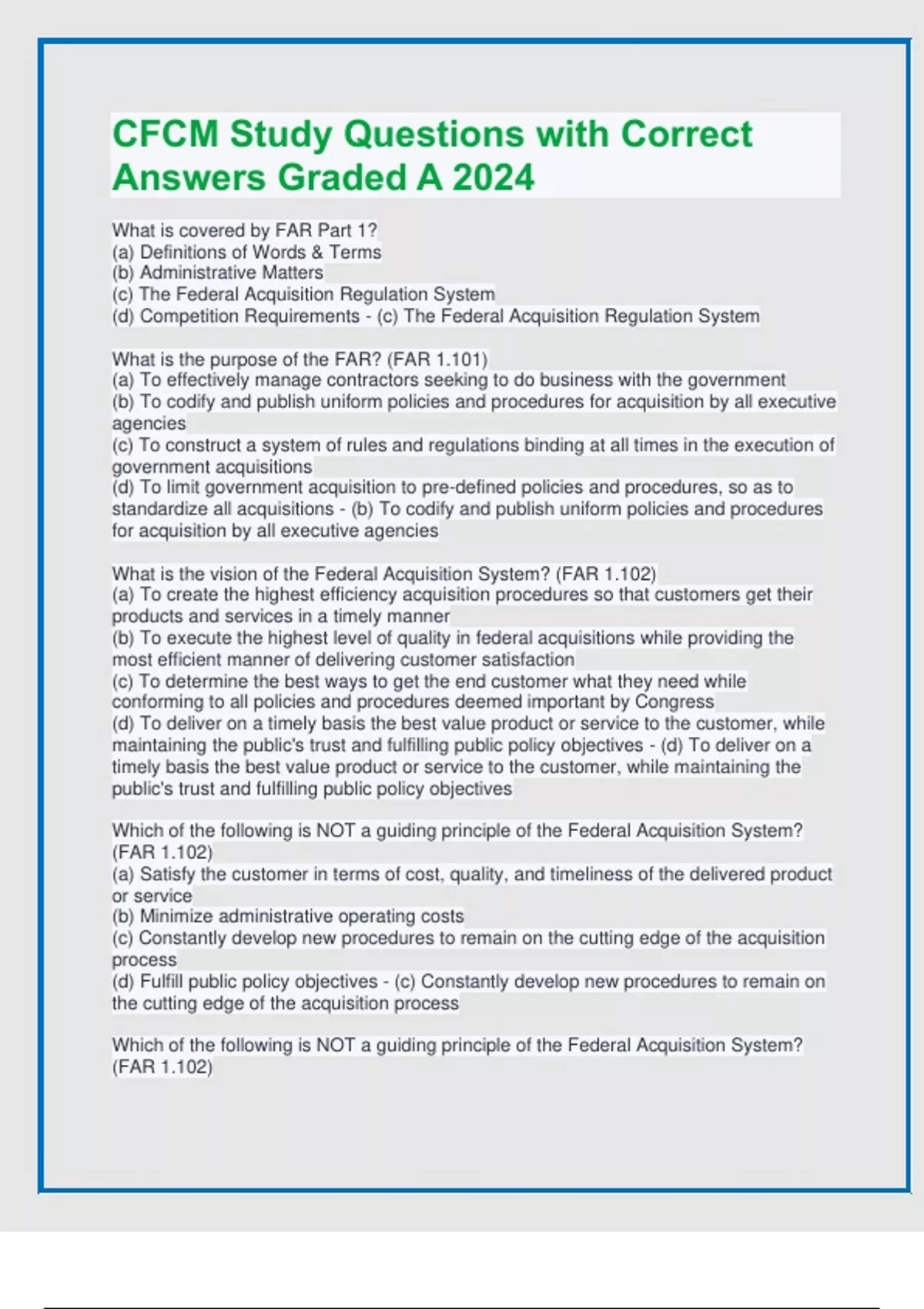 CFCM Study Questions with Correct Answers Graded A 2024 - CFCM ...