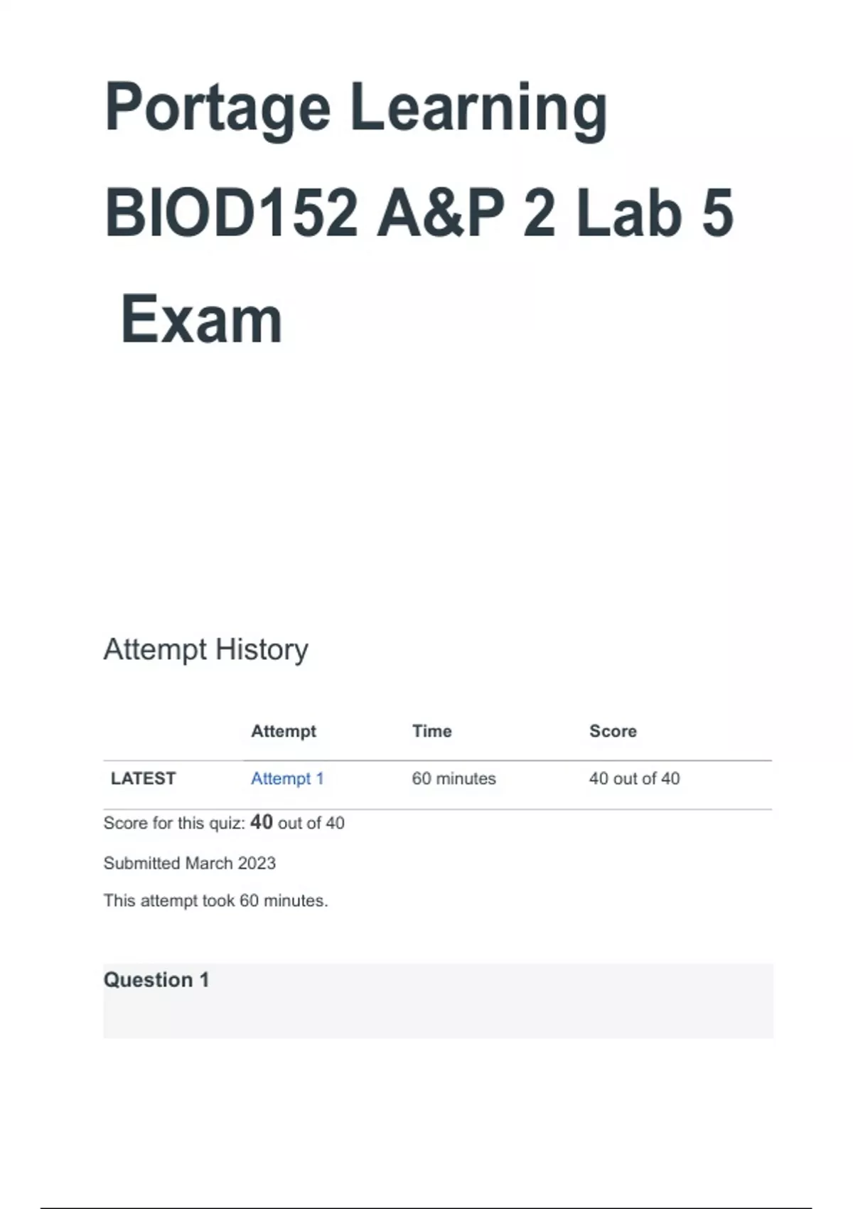BIOD 152 / BIOD152 (Latest 2023 / 2024) A & P 2 Lab 5 Exam Portage ...