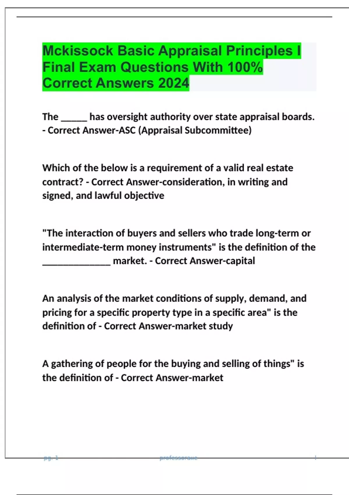 Mckissock Basic Appraisal Principles I Final Exam Questions With 100% Correct Answers 2024 ...