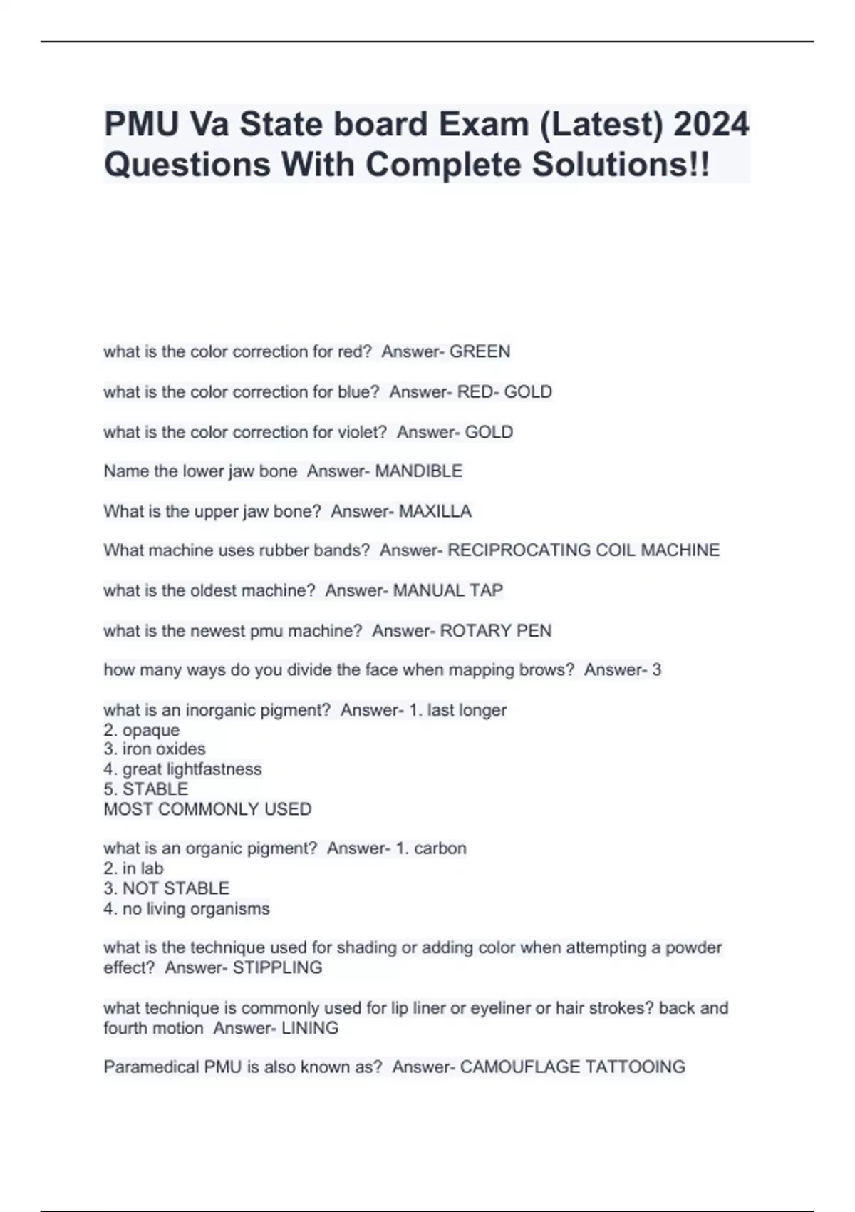 PMU Va State board Exam (Latest) 2024 Questions With Complete Solutions ...