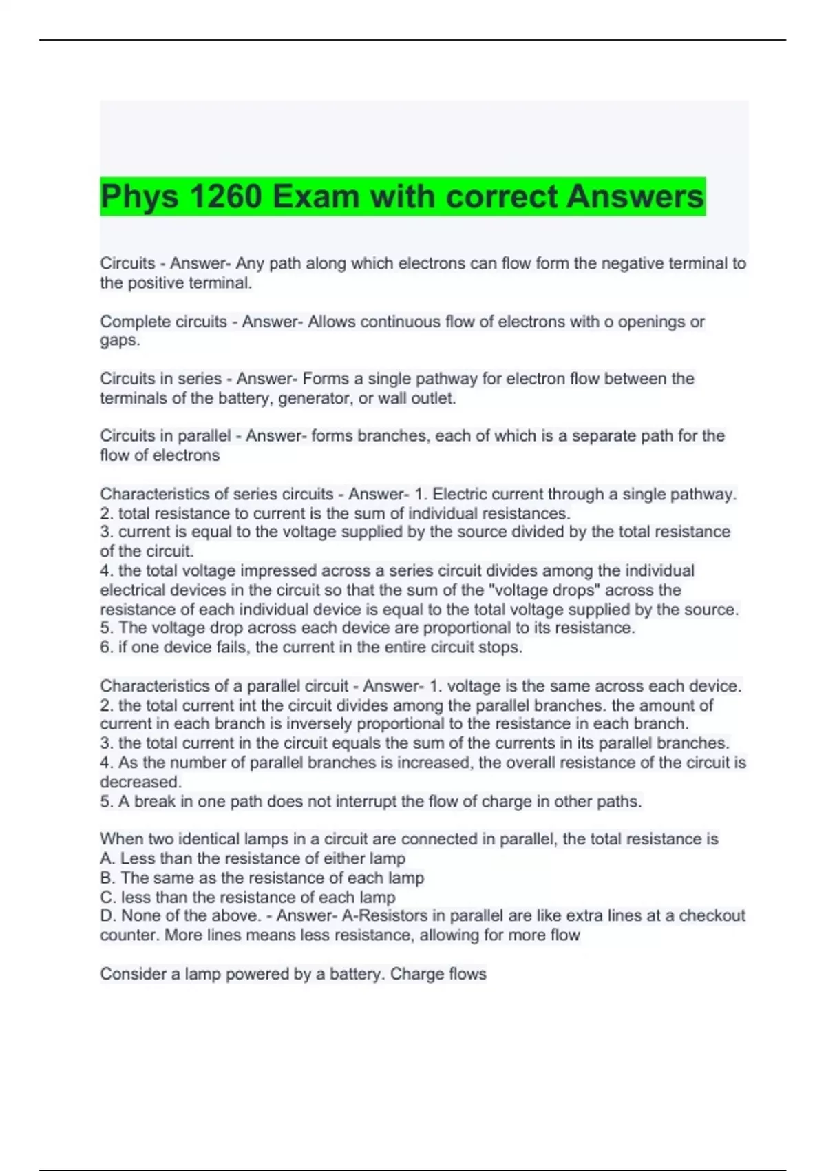 Phys 1260 Exam with correct Answers - Physics 1260 - Stuvia US
