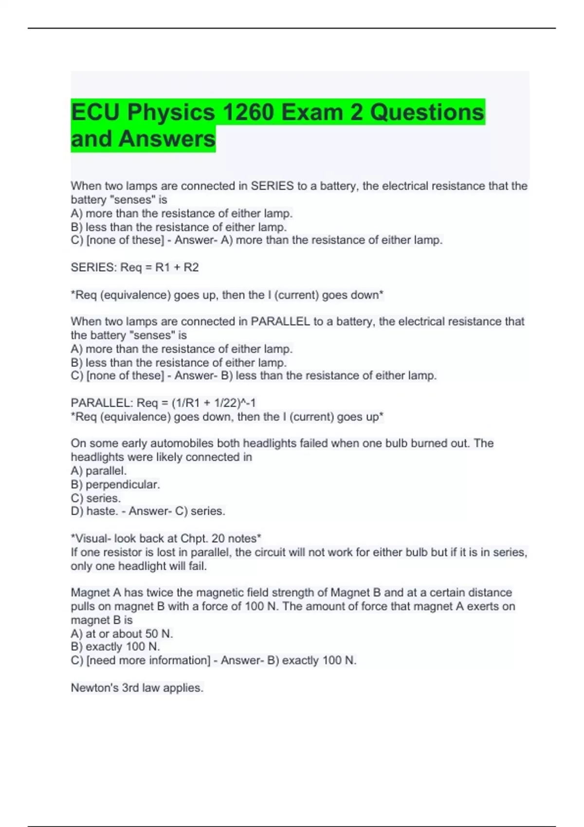 ECU Physics 1260 Exam 2 Questions and Answers 2024 - Physics 1260 ...