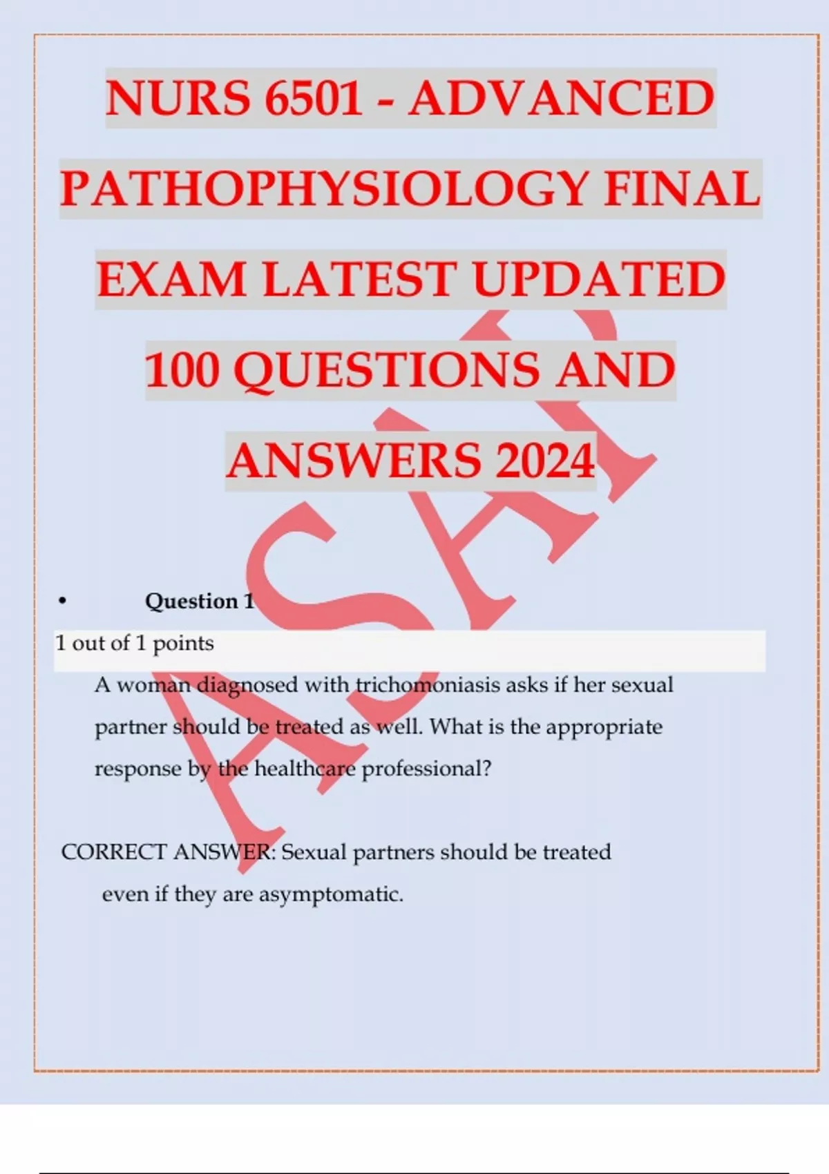 NURS 6501 ADVANCED PATHOPHYSIOLOGY FINAL EXAM 100 QUESTIONS WITH ...