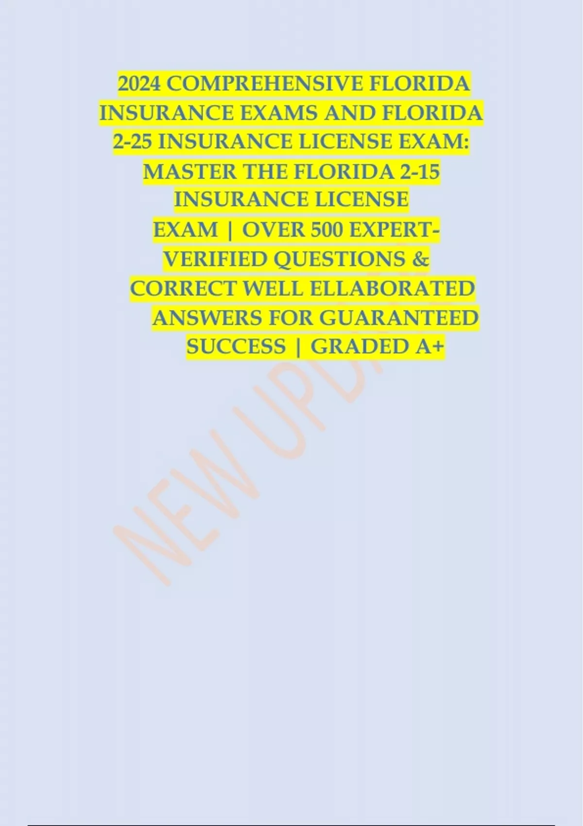 2024 COMPREHENSIVE FLORIDA INSURANCE EXAMS AND FLORIDA 2-25 INSURANCE ...