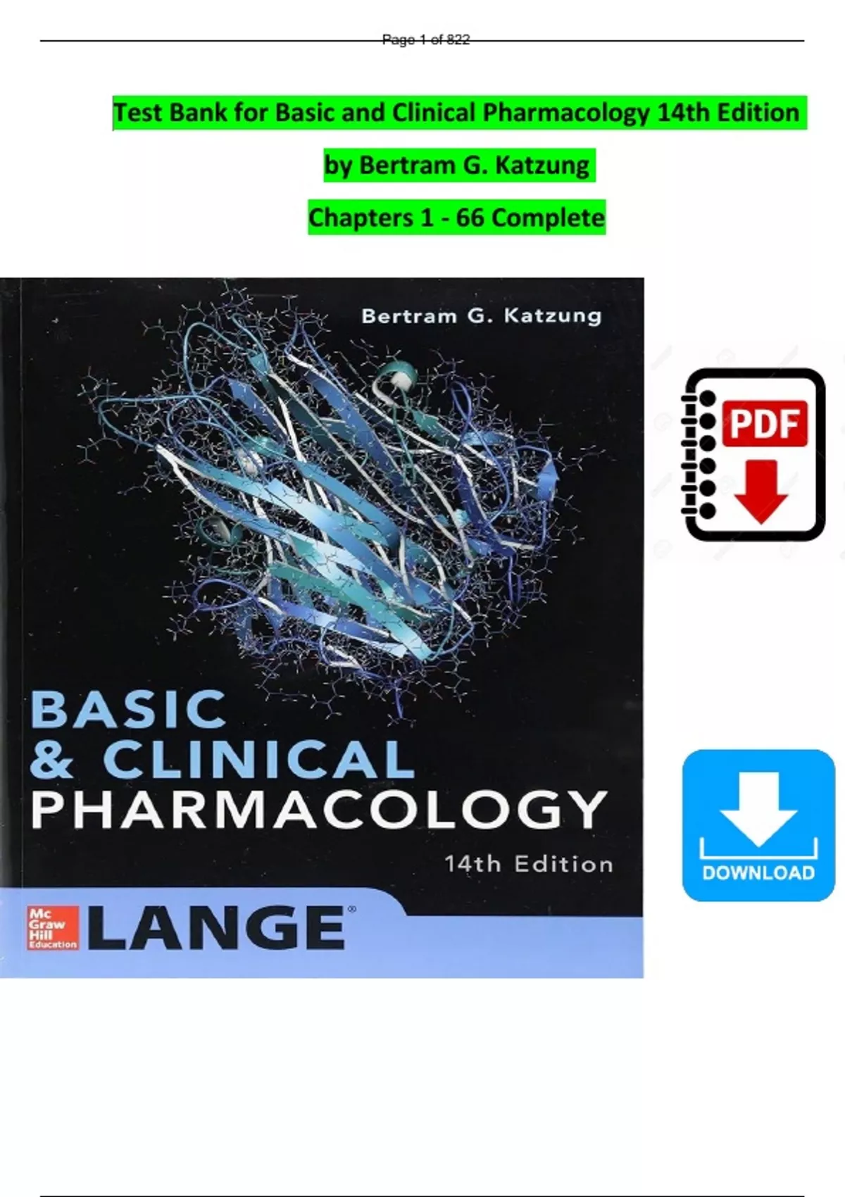 Basic and Clinical Pharmacology 14th Edition TEST BANK by Bertram G ...