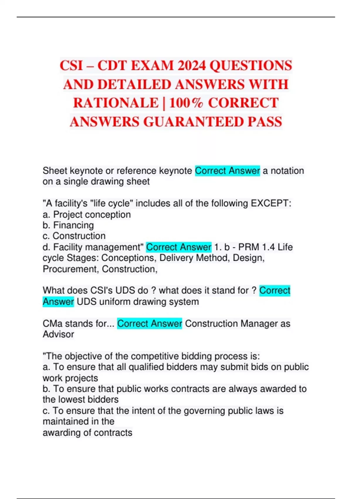 CSI – CDT EXAM 2024 QUESTIONS AND DETAILED ANSWERS WITH RATIONALE | 100% CORRECT ANSWERS ...