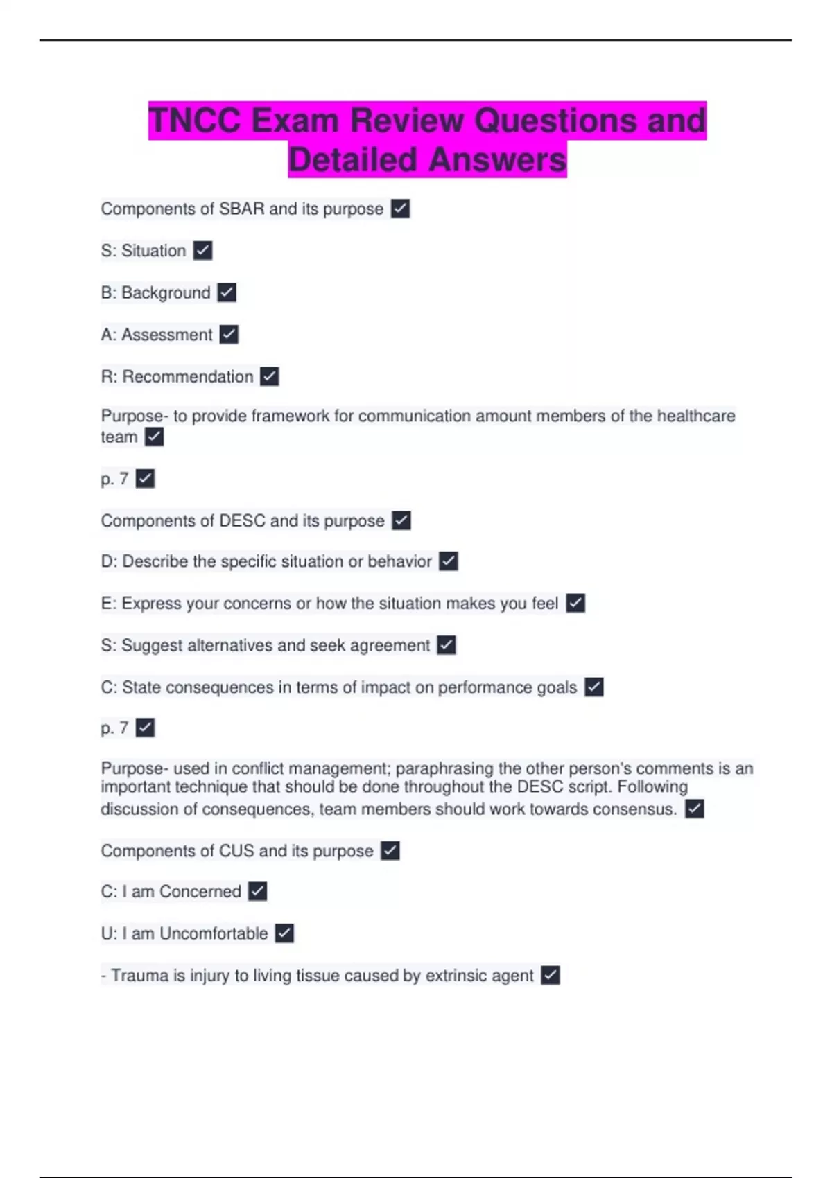 TNCC Exam Review Questions and Detailed Answers - TNCC-Trauma Nursing ...