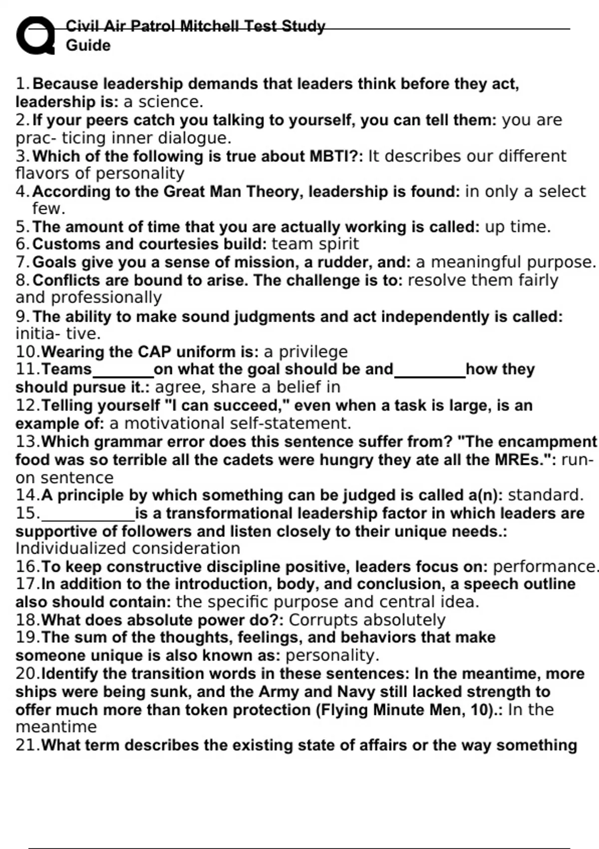 Civil Air Patrol Mitchell Test Study Guide 2024 with complete solution ...