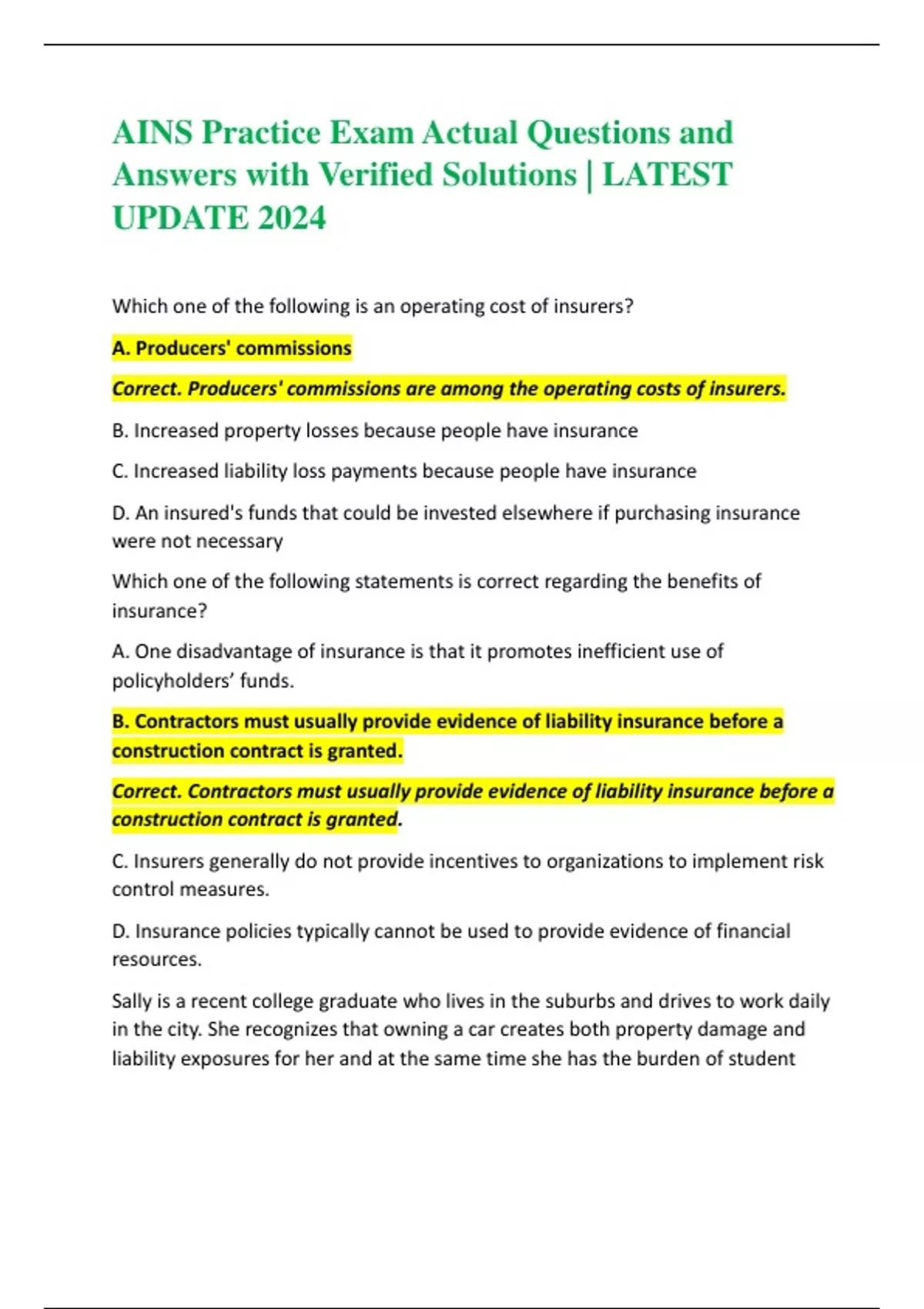 AINS Practice Exam Actual Questions and Answers with Verified Solutions ...