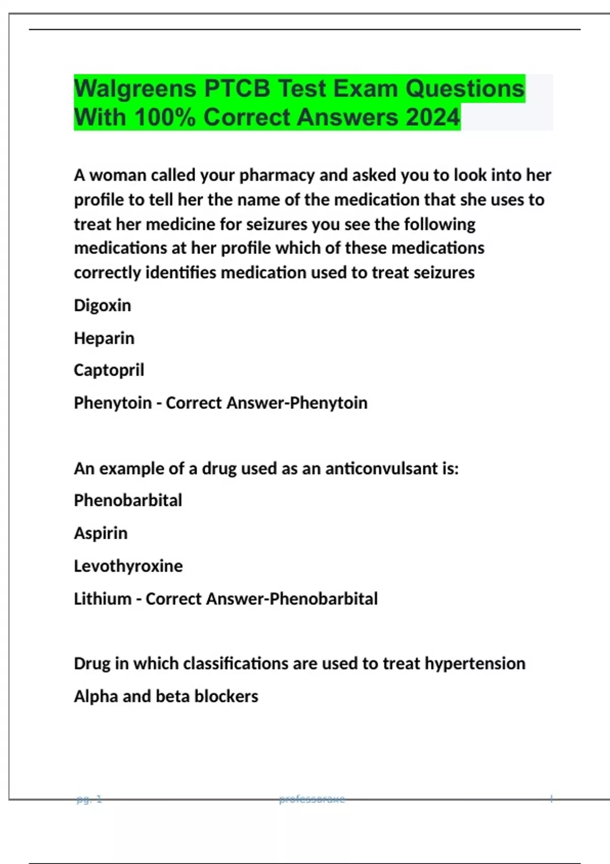 Walgreens PTCB Test Exam Questions With 100% Correct Answers 2024 ...