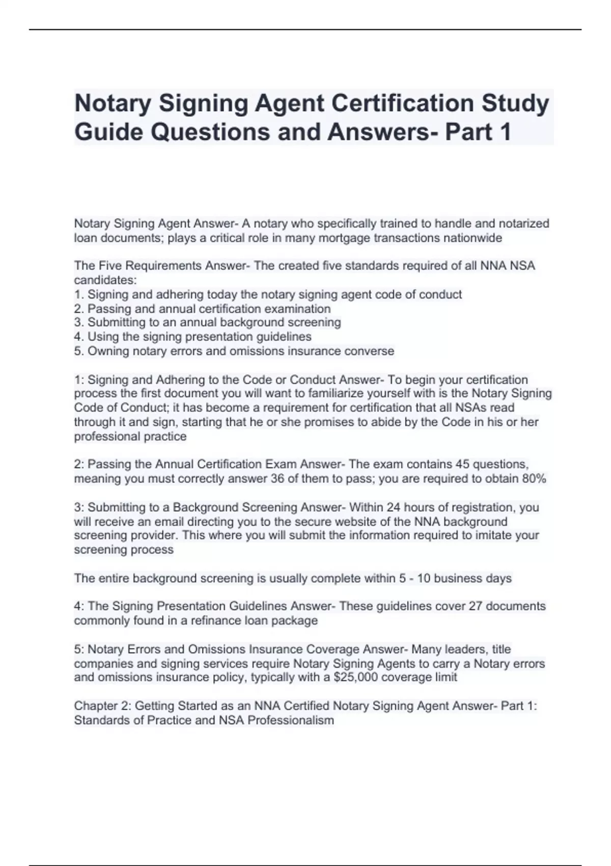Notary Signing Agent Certification Study Guide Questions and Answers ...