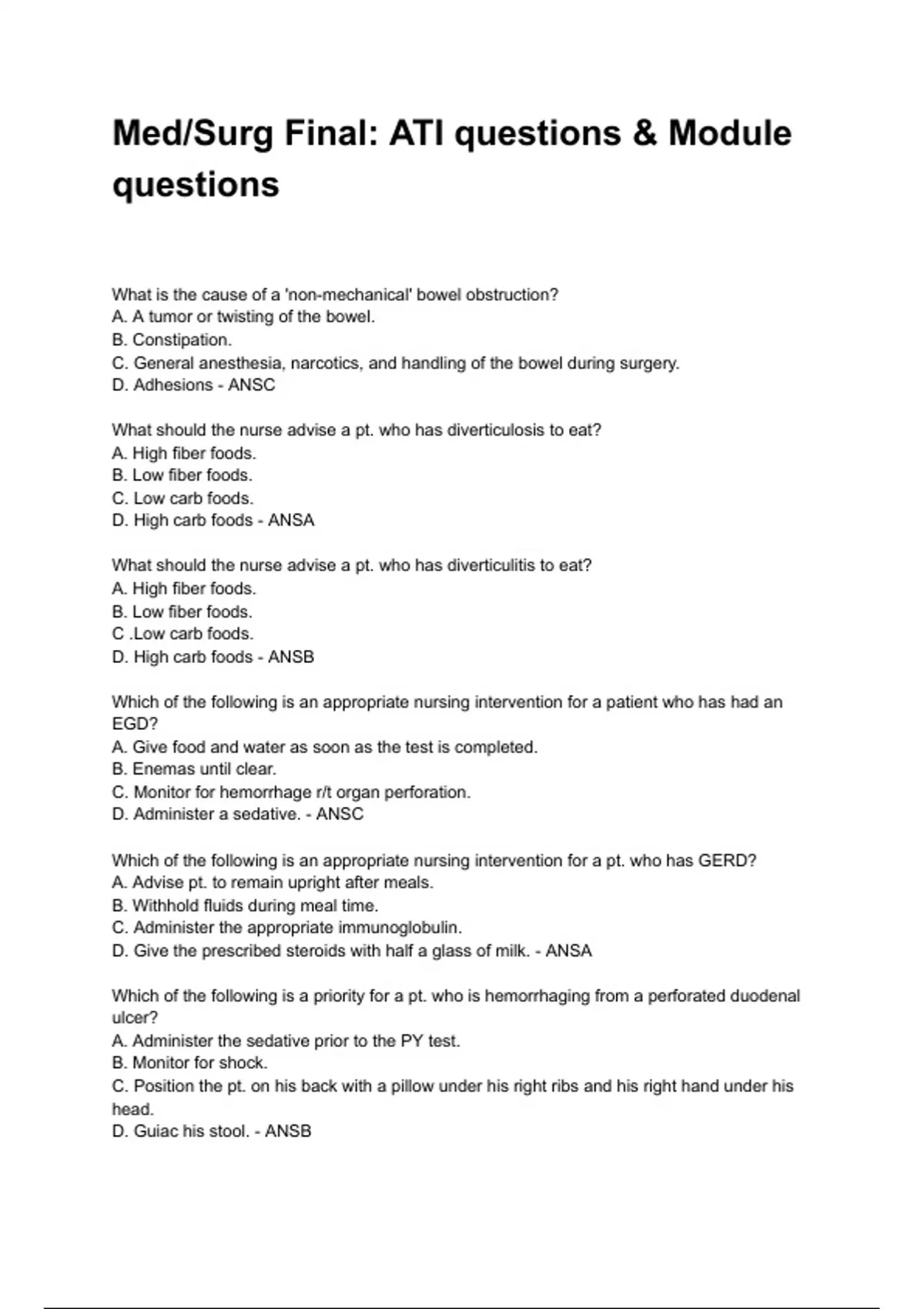 Med/Surg Final: ATI questions & Module questions 2024/2025 A+ score ...