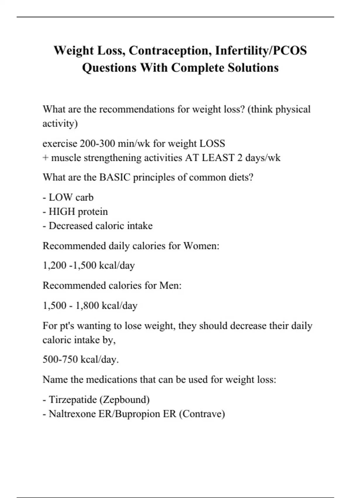 Weight Loss, Contraception, Infertility/PCOS Questions With Complete ...