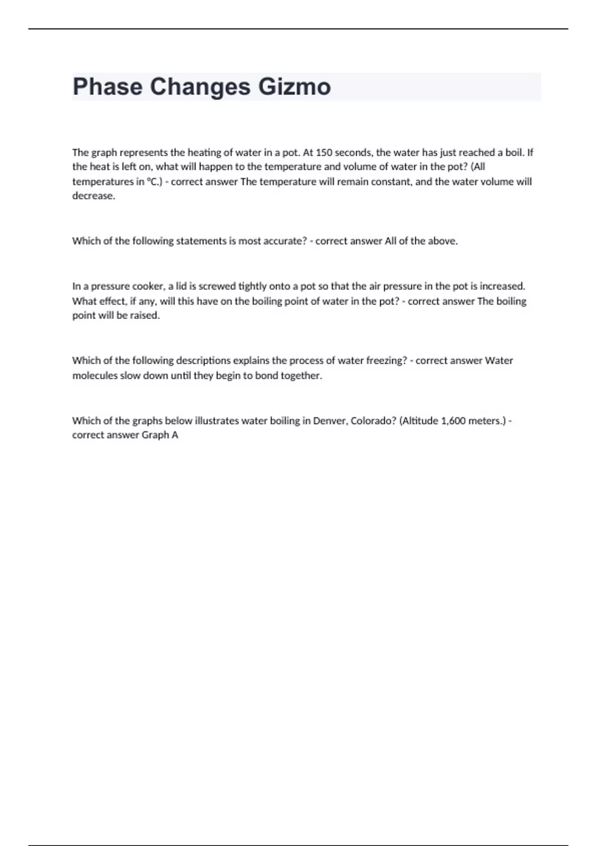 Phase Changes Gizmo Final Exam. - GIZMO. - Stuvia US