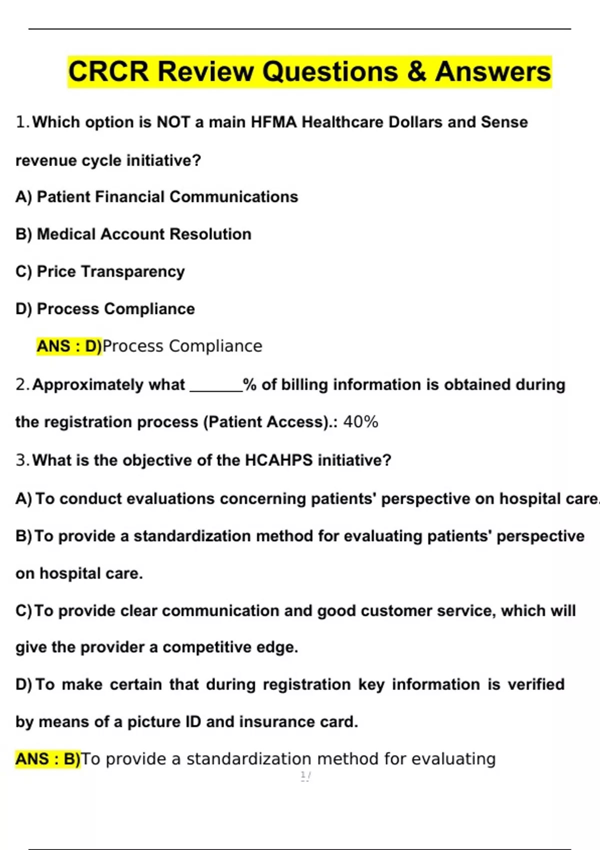 Package deal Certified Revenue Cycle Representative - CRCR STUDY BUNDLE ...