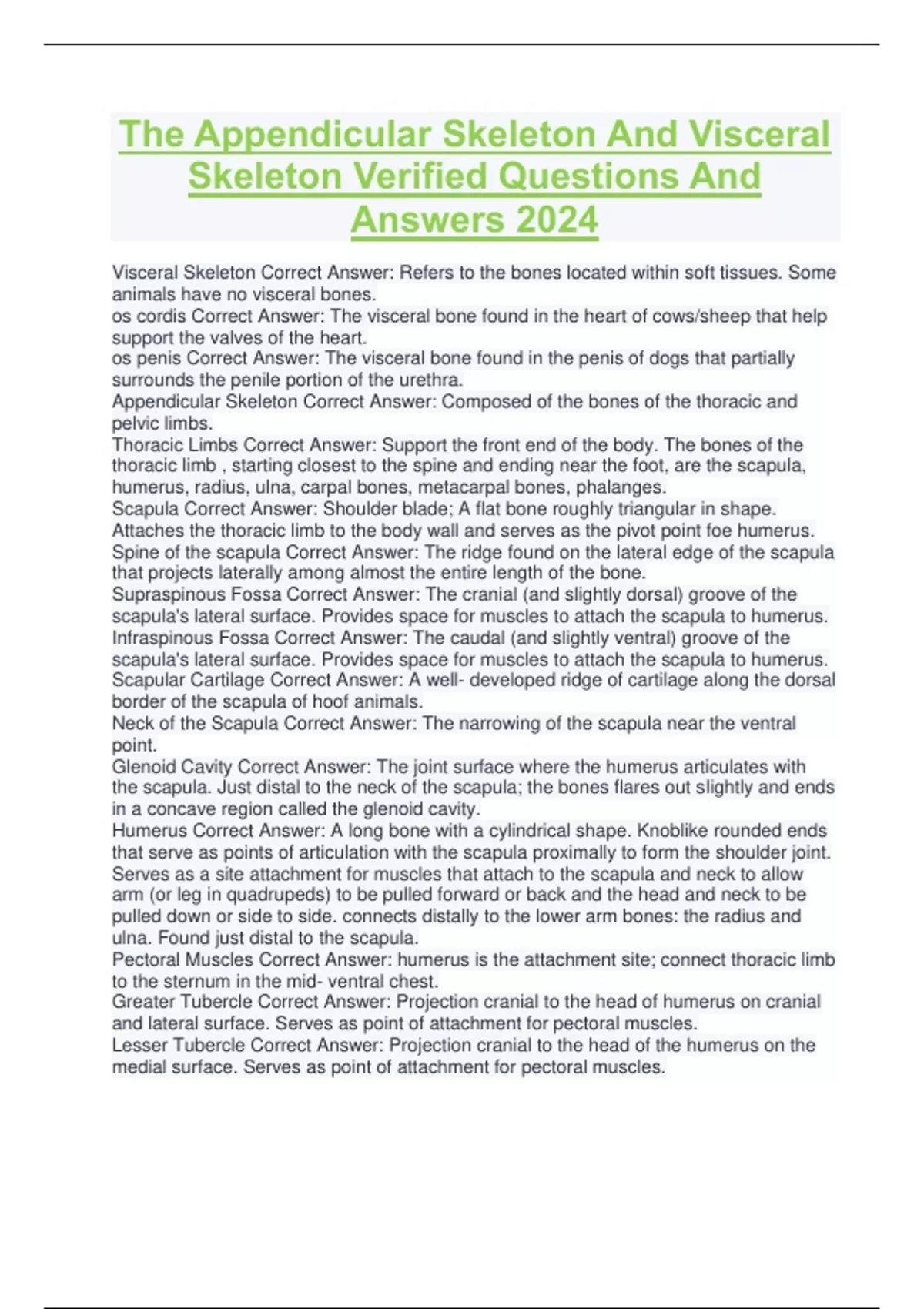 The Appendicular Skeleton And Visceral Skeleton Verified Questions And ...
