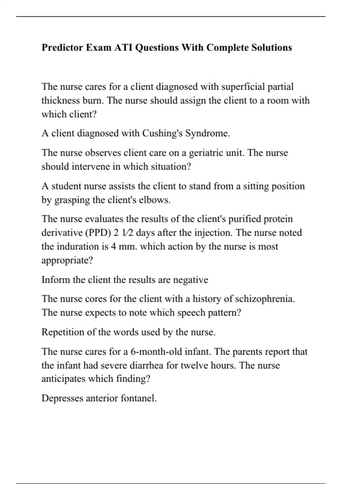 Predictor Exam ATI Questions With Complete Solutions - ATI Predictor ...