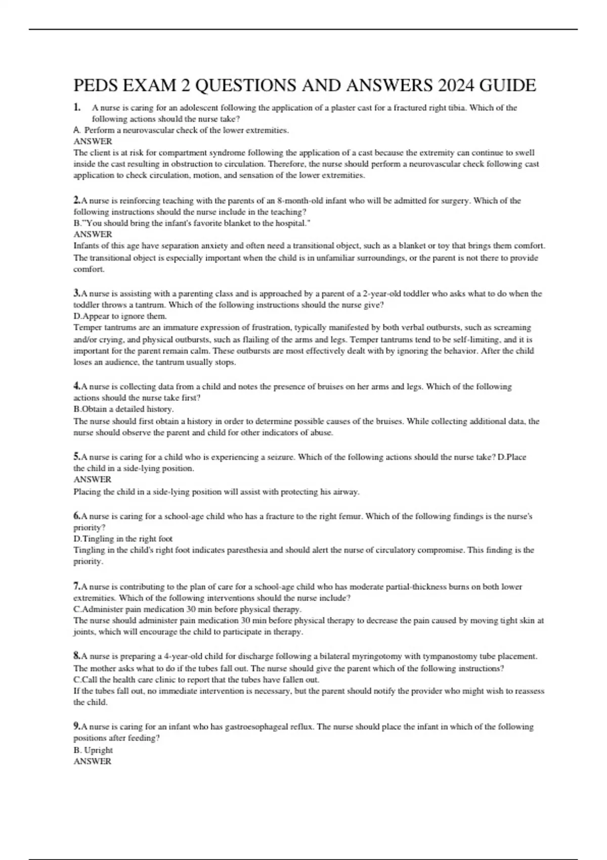 PEDS EXAM 2 QUESTIONS AND ANSWERS 2024 GUIDE - PEDS 2024 - Stuvia US