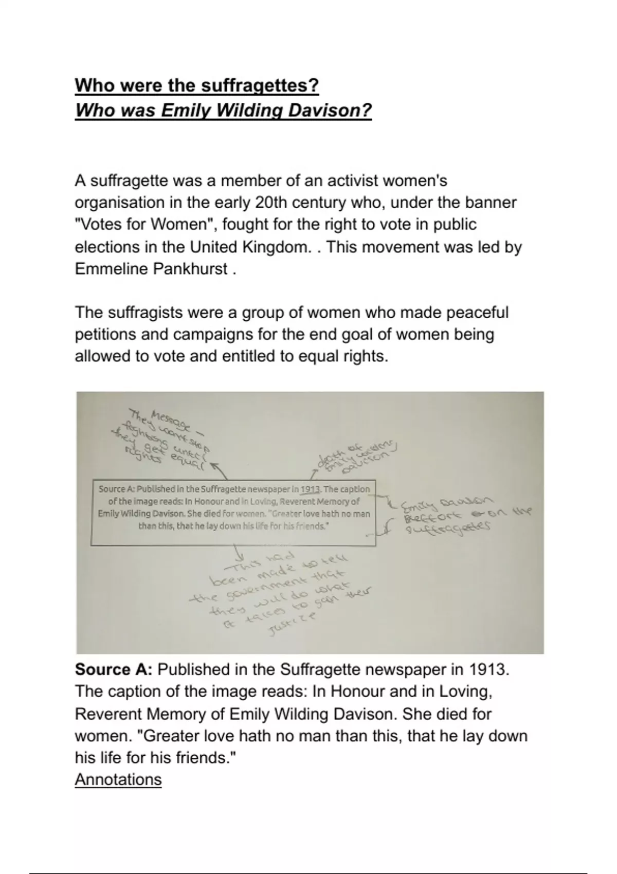 Summary Who were the suffragettes? Who was Emily Wilding Davison ...