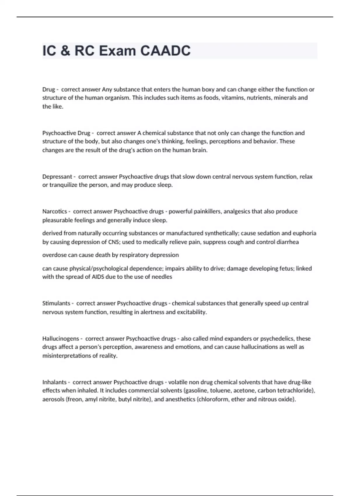 IC & RC Exam CAADC Question and answers already passed 2024 - CAADC ...