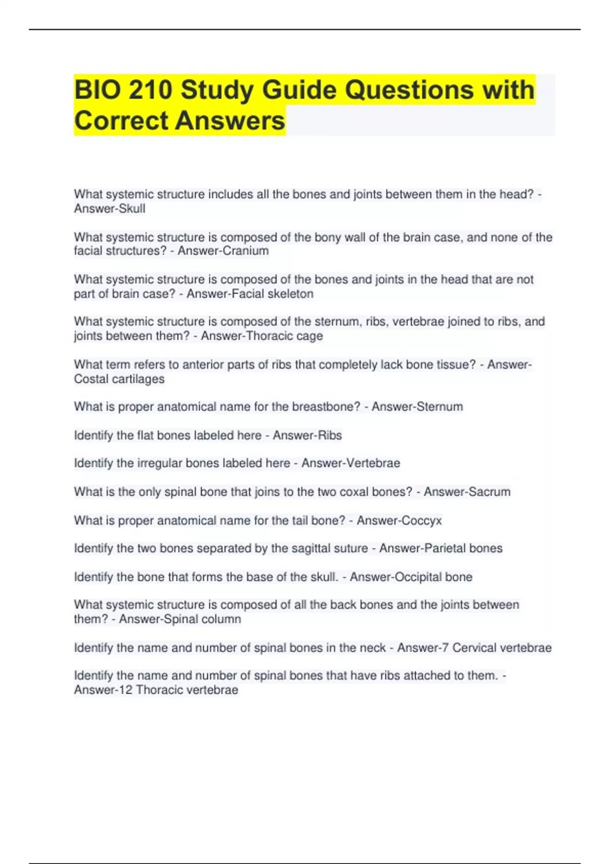 BIO 210 Study Guide Questions with Correct Answers - BIO 210 - Stuvia US