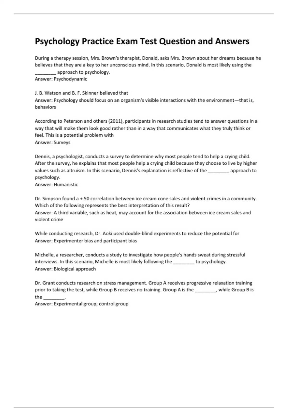 Psychology Practice Exam Test Question and Answers - ABPP - American ...