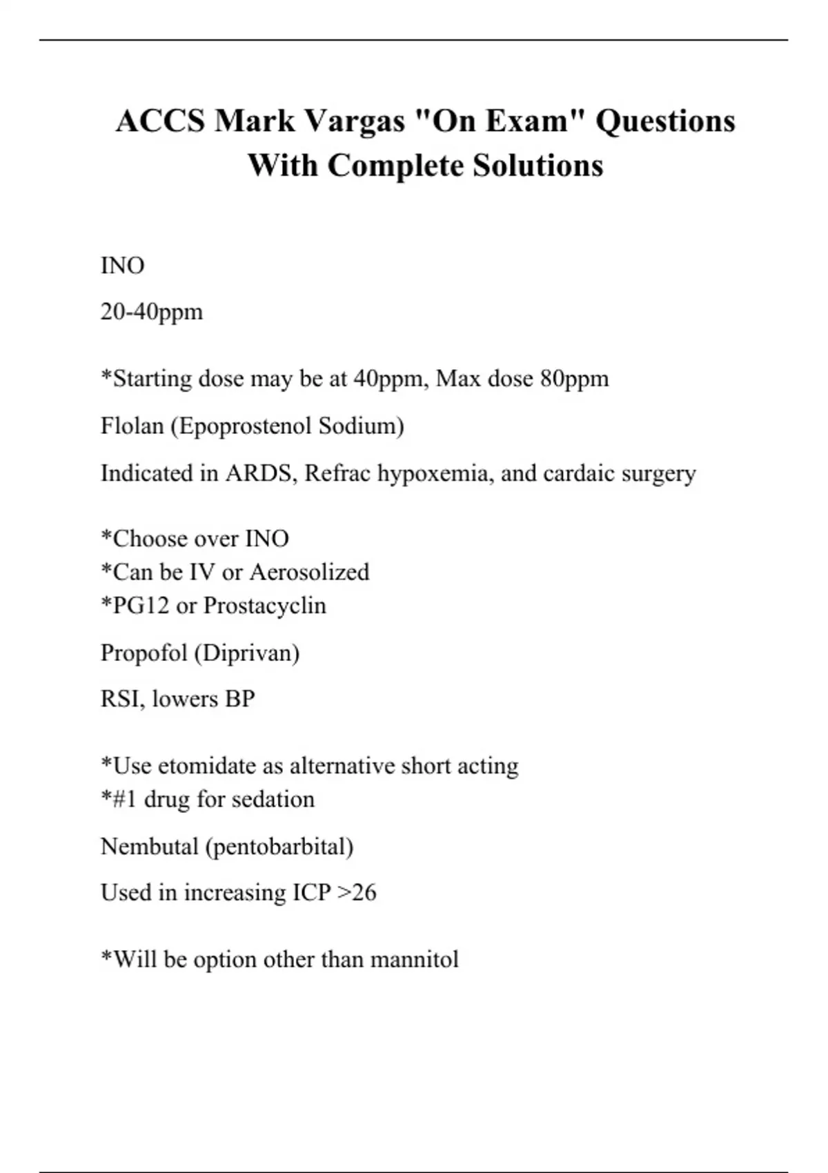 ACCS Mark Vargas "On Exam" Questions With Complete Solutions - RRT-ACCS - Registered Respiratory ...