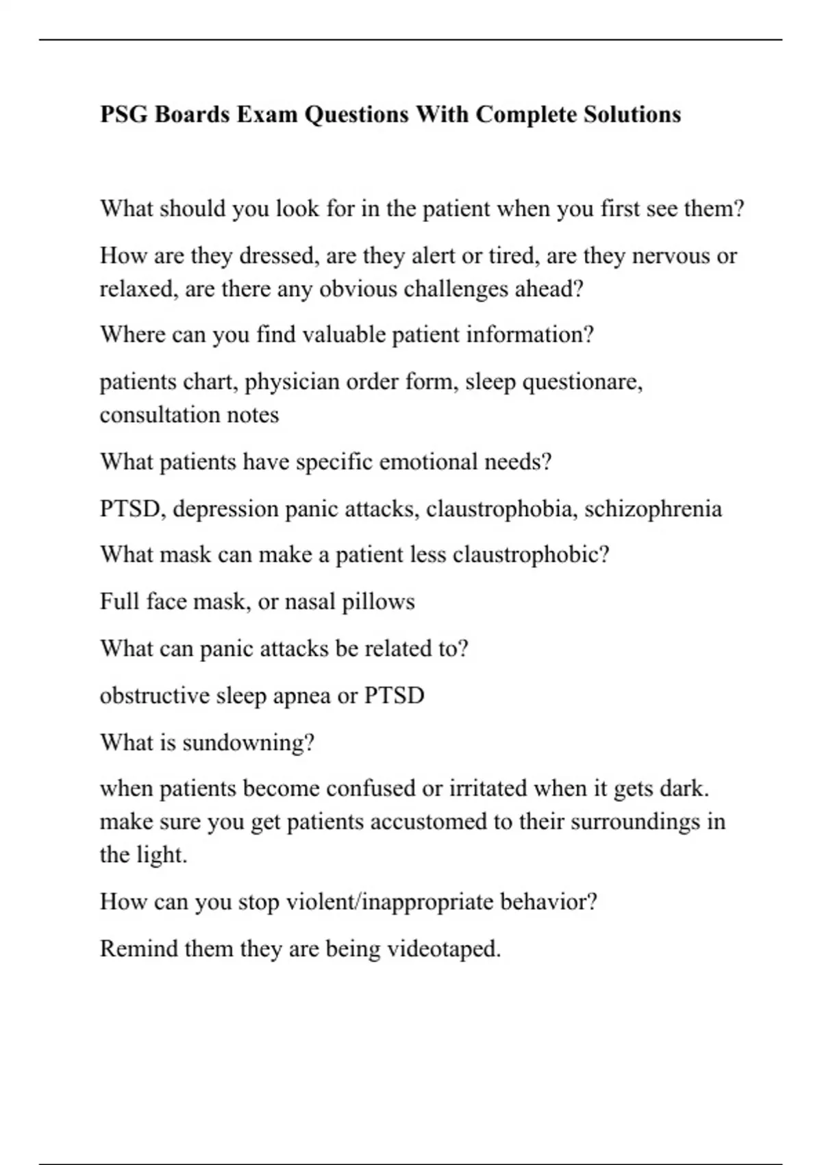 PSG Boards Exam Questions With Complete Solutions - Rpsgt - Stuvia US