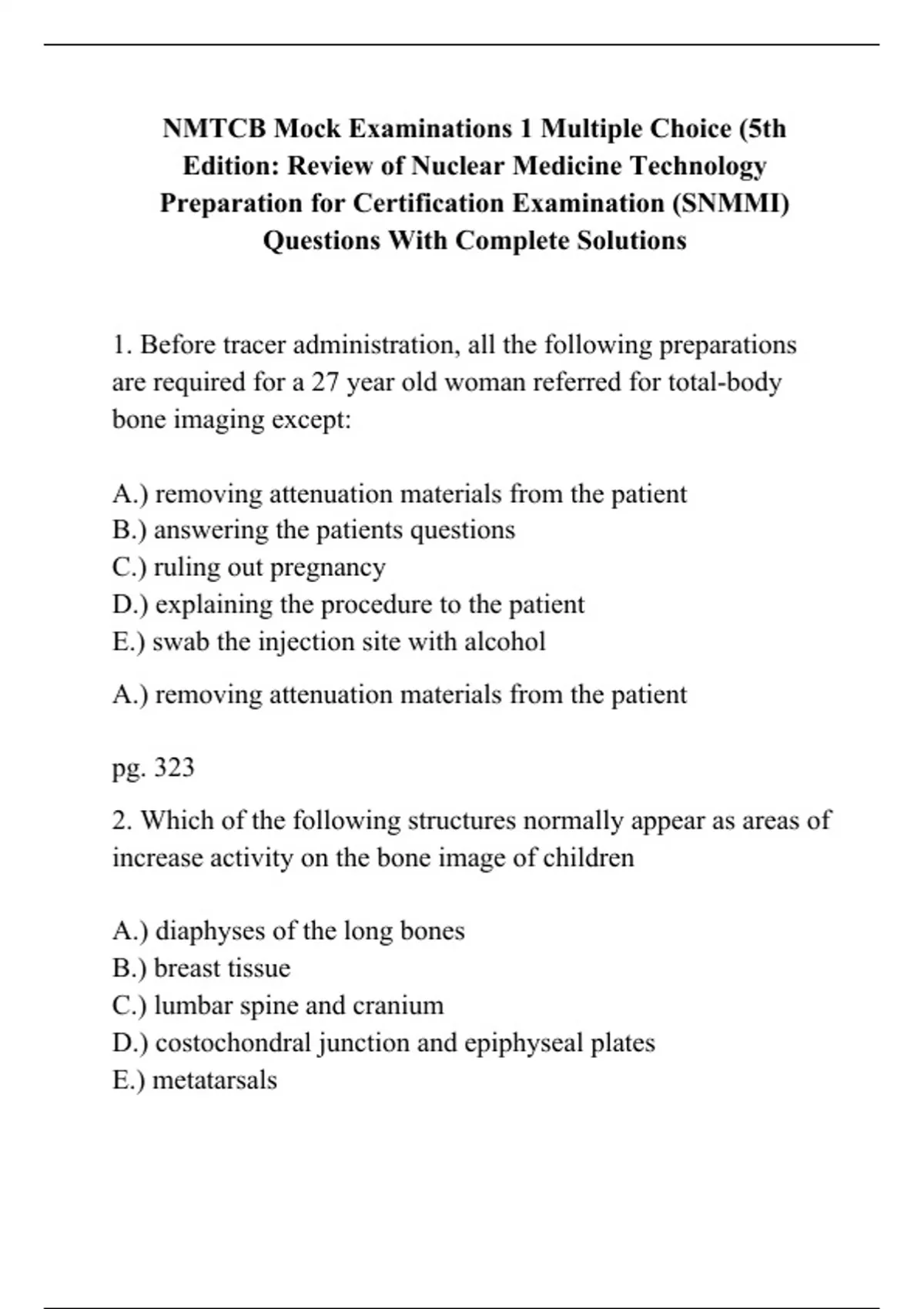 NMTCB Mock Examinations 1 Multiple Choice (5th Edition: Review of ...