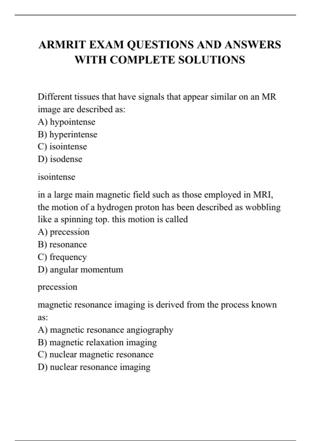 ARMRIT EXAM QUESTIONS AND ANSWERS WITH COMPLETE SOLUTIONS - ARMRIT ...
