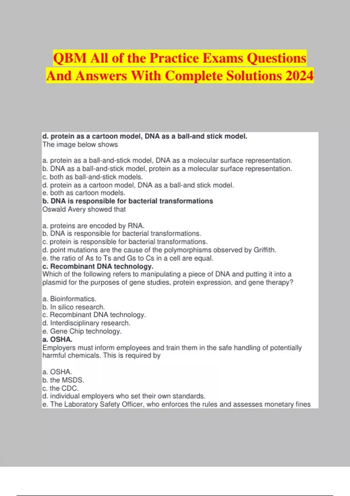 QBM All of the Practice Exams Questions And Answers With Complete ...
