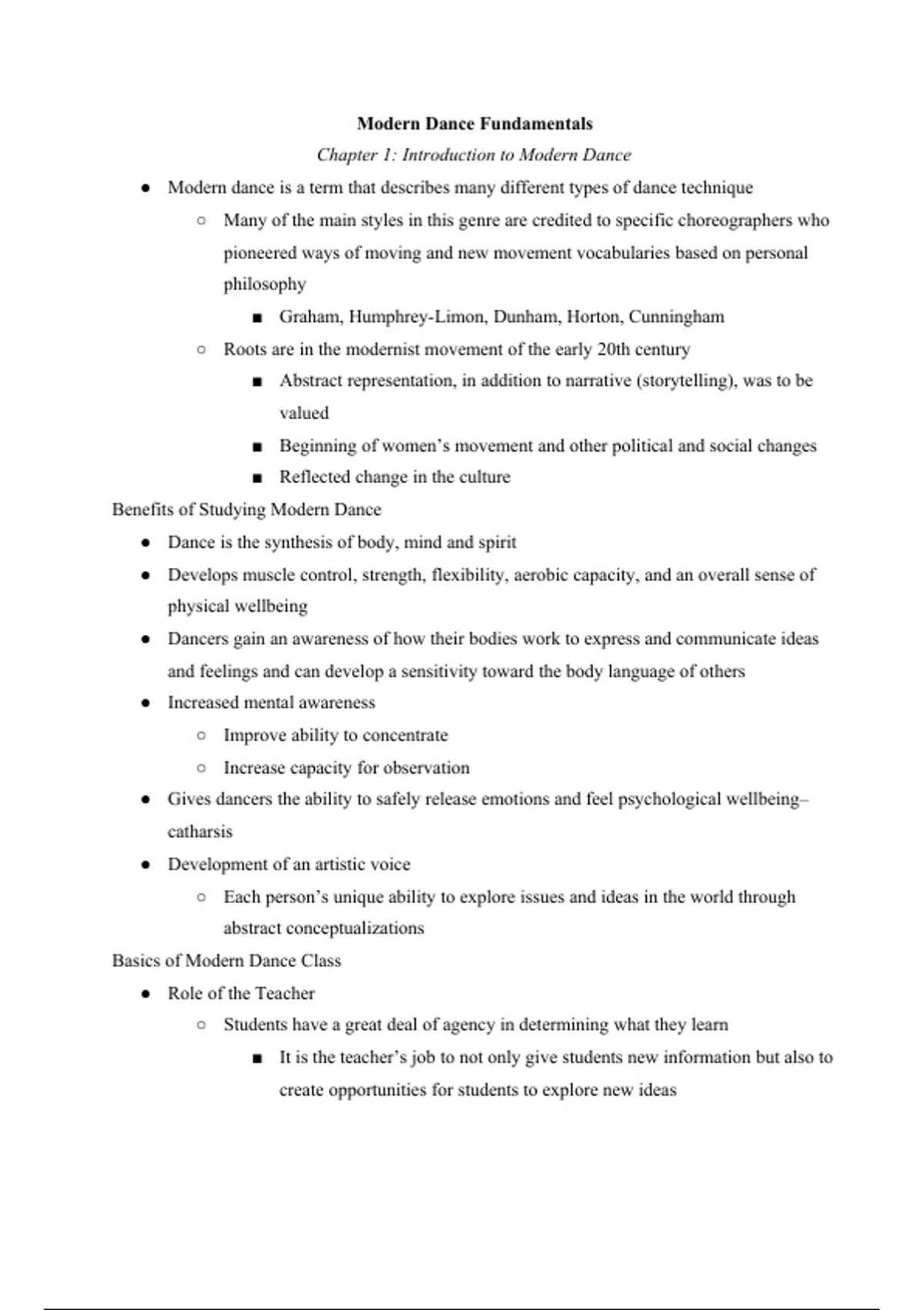 Notes on Modern Dance Fundamentals - DANC 102 - Stuvia US