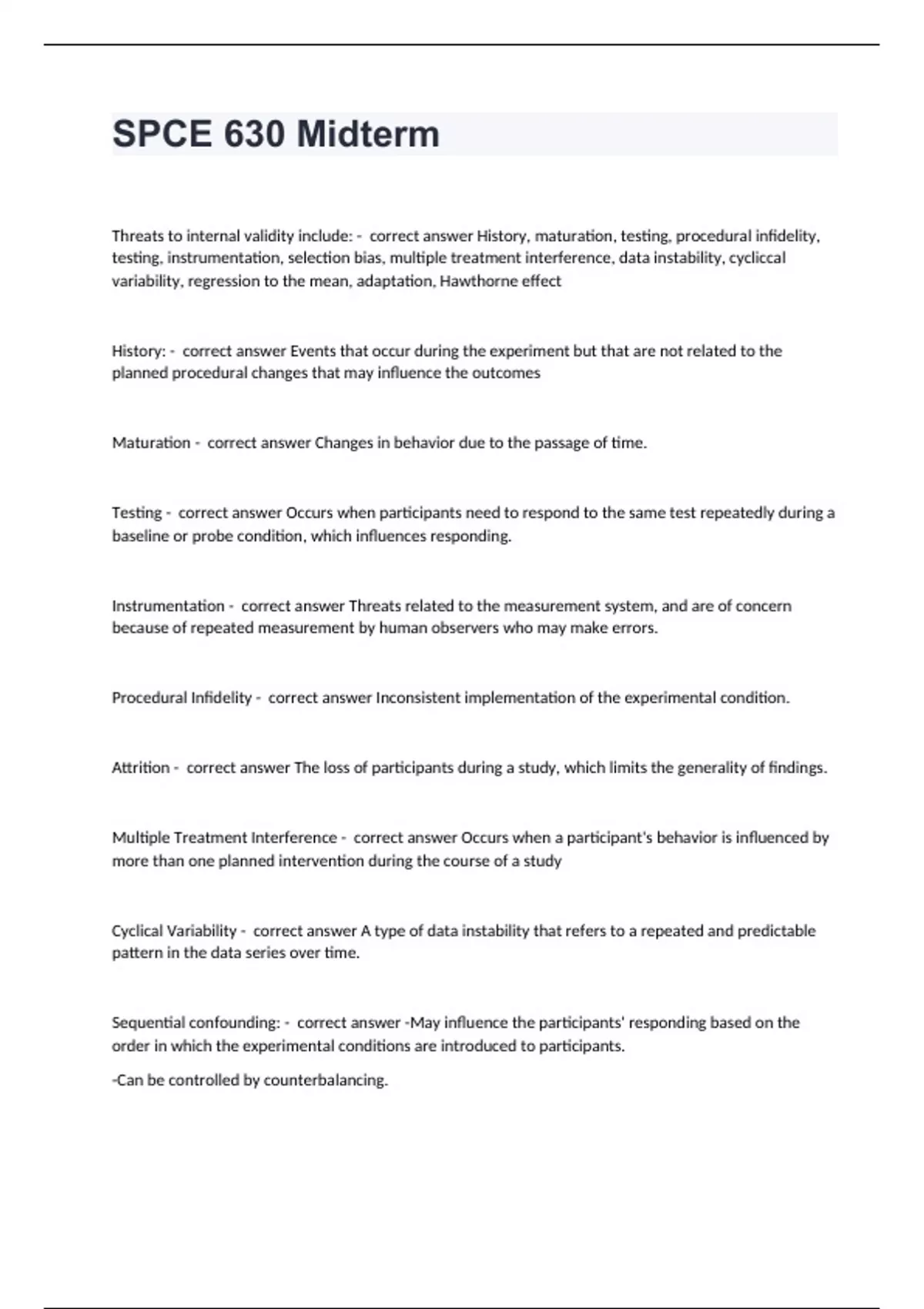 SPCE 630 Midterm Question and answers rated A+ 2024 - SPCE 630 - Stuvia US