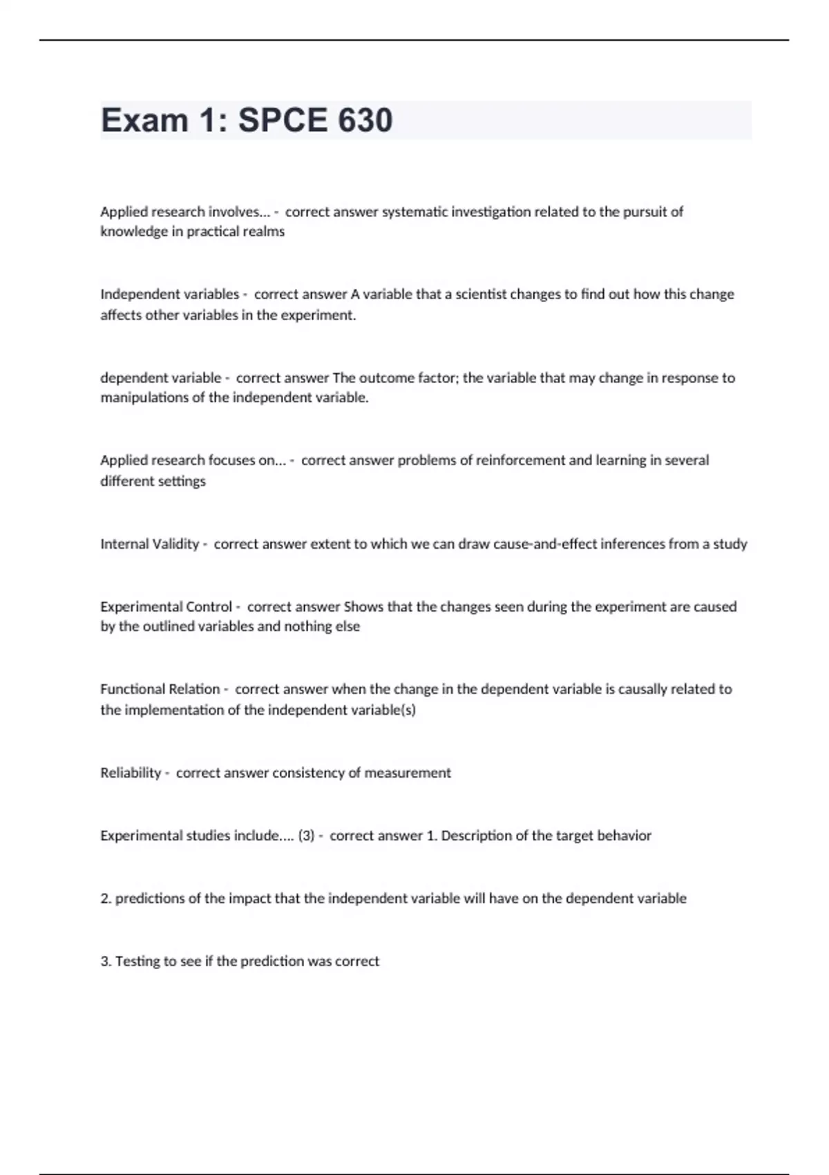 Exam 1 SPCE 630 Question and answers already passed 2024 - SPCE 630 ...