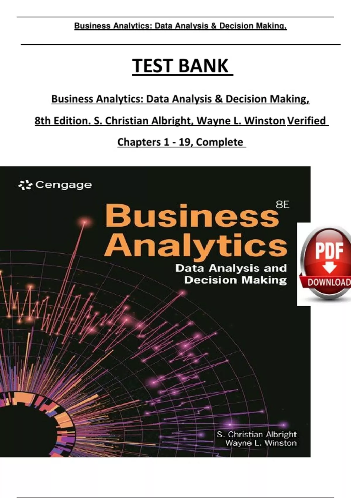 Test Bank Business Analytics Data Analysis And Decision Making 8th 9768