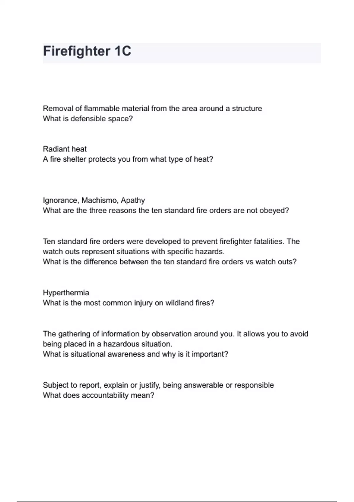 Firefighter 1C questions with complete solution - Firefighter 1C ...