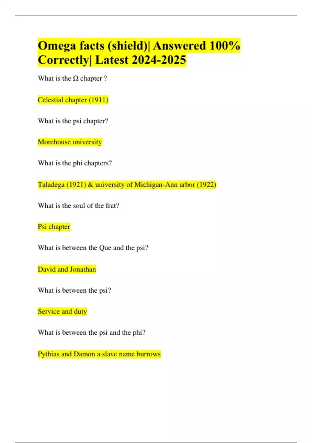 Omega facts (shield)| Answered 100% Correctly| Latest - Omega facts ...