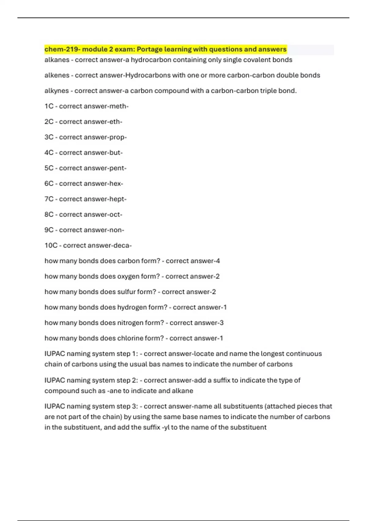 chem-219- module 2 exam: Portage learning with questions and answers - Chem-219 - Stuvia US