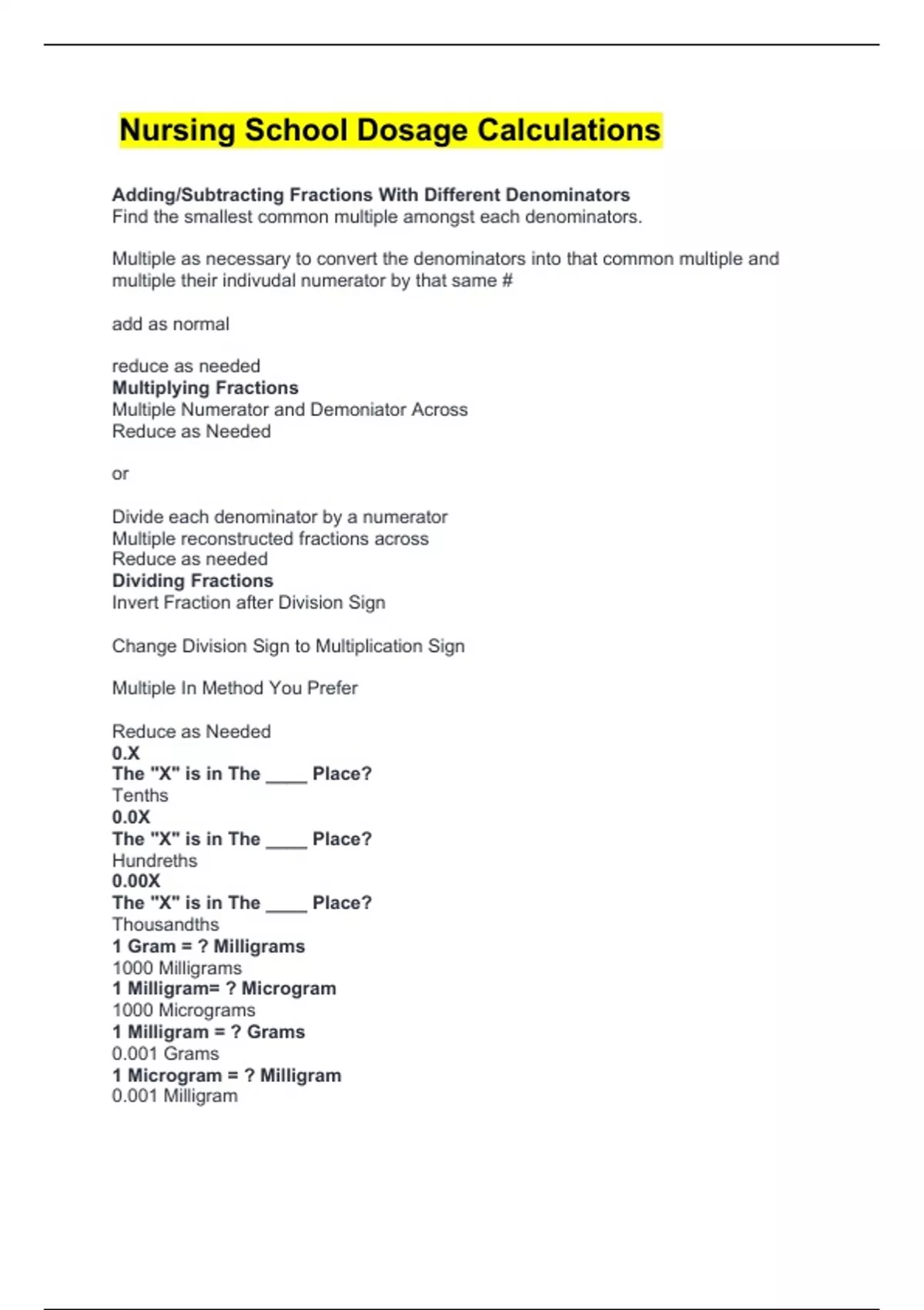 Nursing School Dosage Calculations - Nursing School Dosage Calculations ...