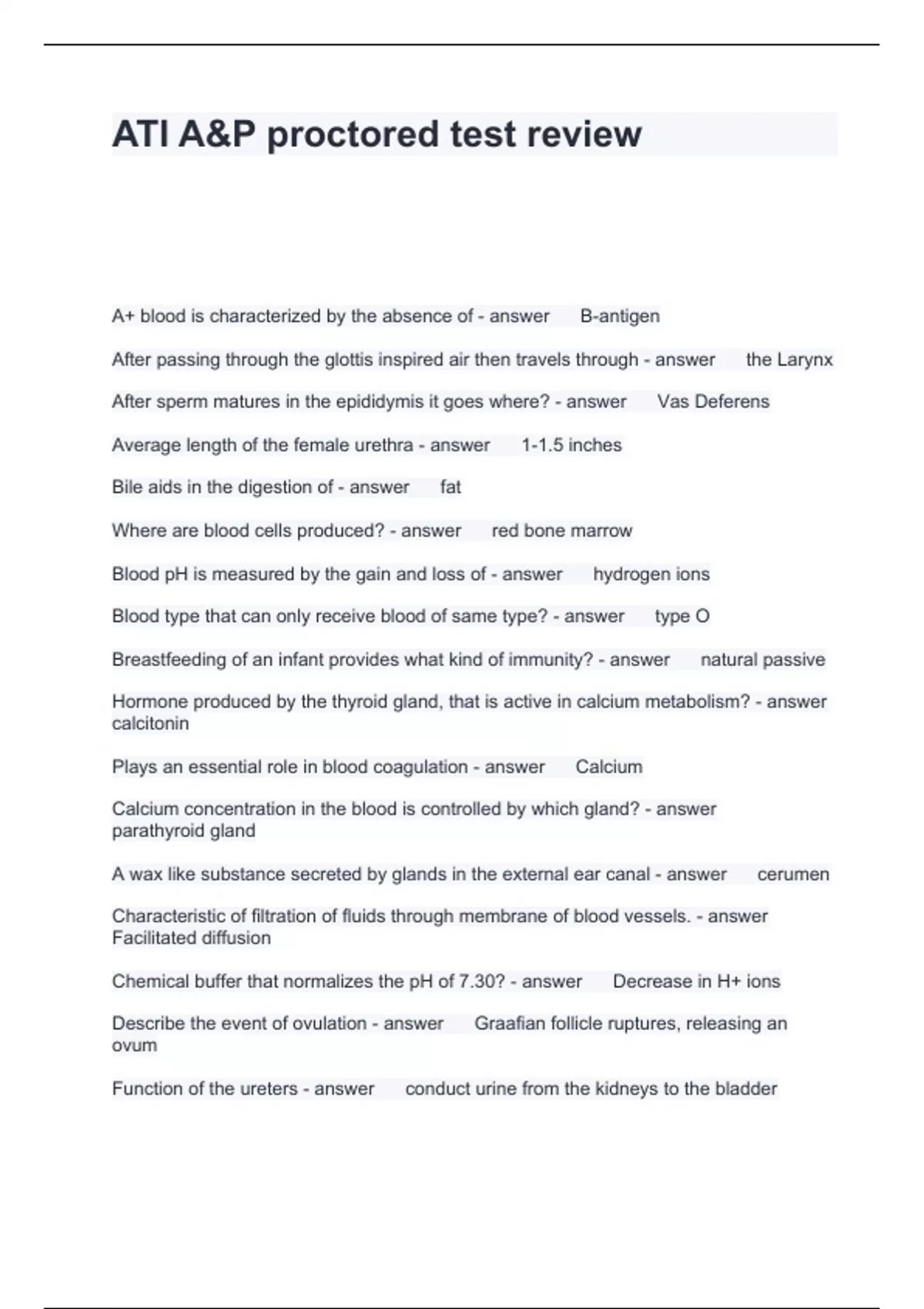 ATI A&P proctored test review Questions with correct Answers 2024 - ATI ...
