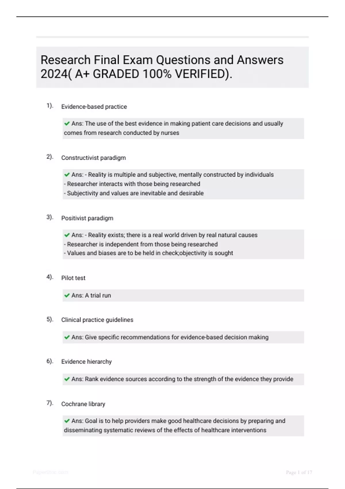 Research Final Exam Questions and Answers 2024 A GRADED 100 VERIFIED ...