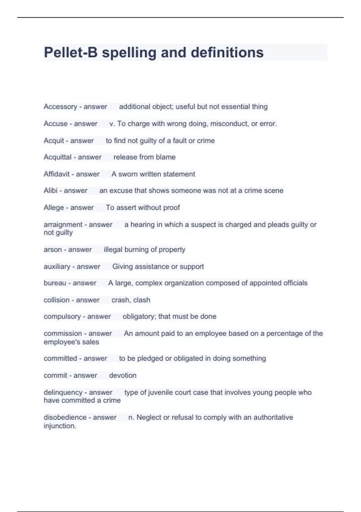 Pellet-B spelling and definitions Questions with correct Answers 2024 ...