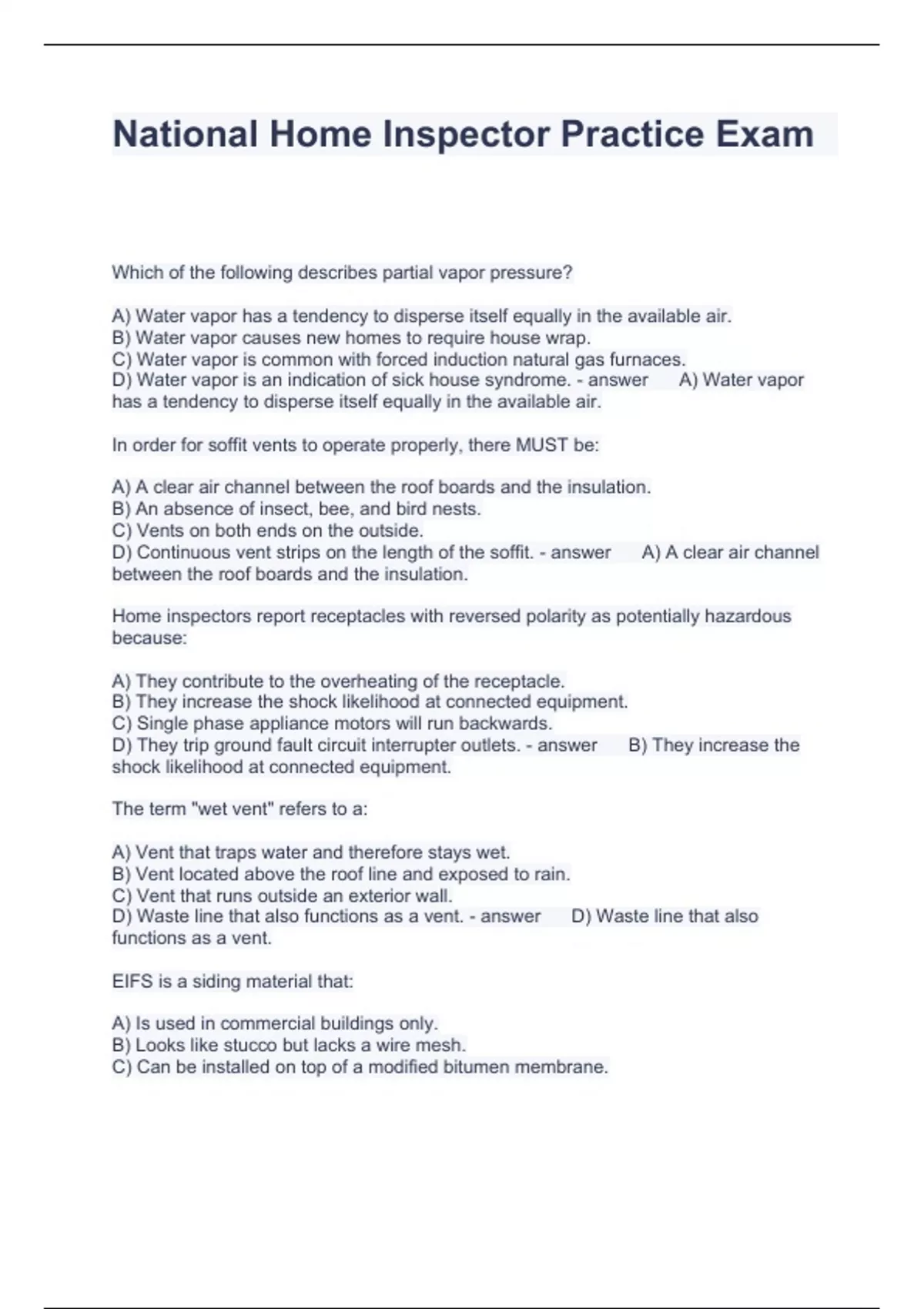 National Home Inspector Practice Exam Questions with correct Answers ...