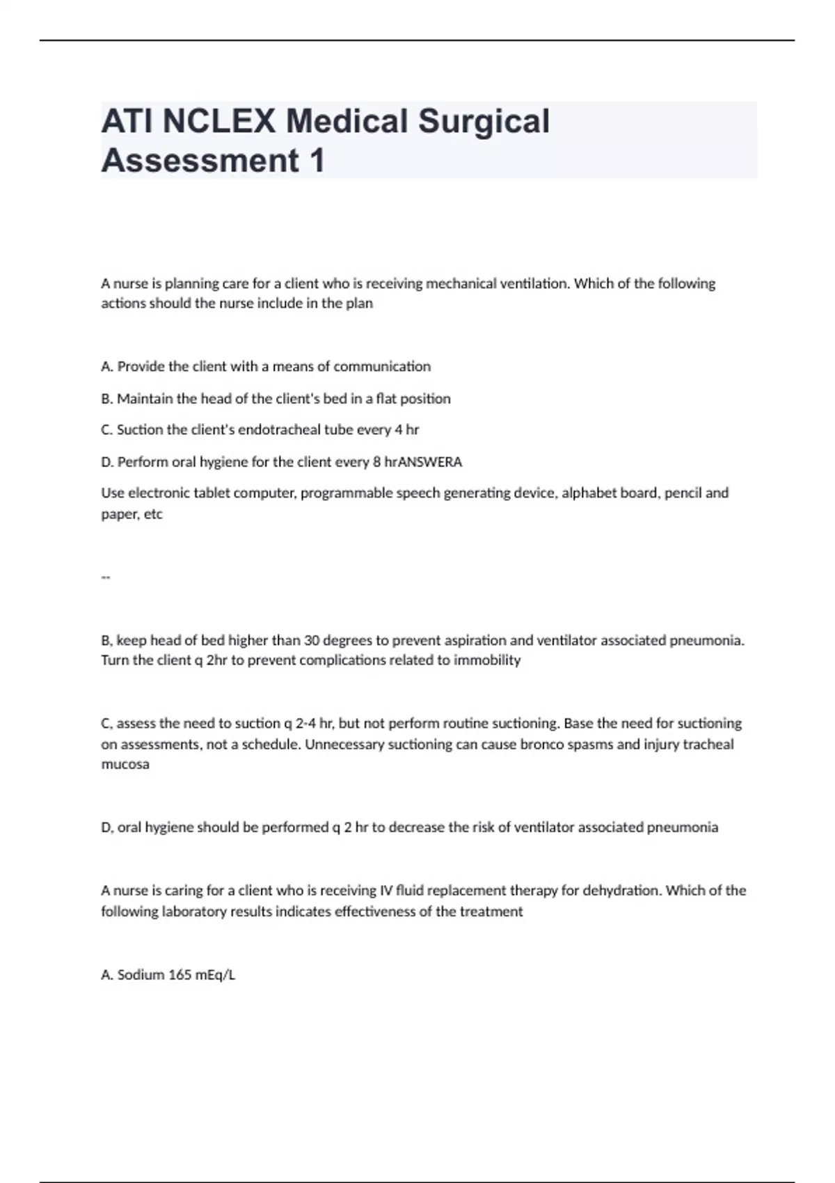 ATI NCLEX Medical Surgical Assessment 1 Exam Questions And Answers 2024 ...