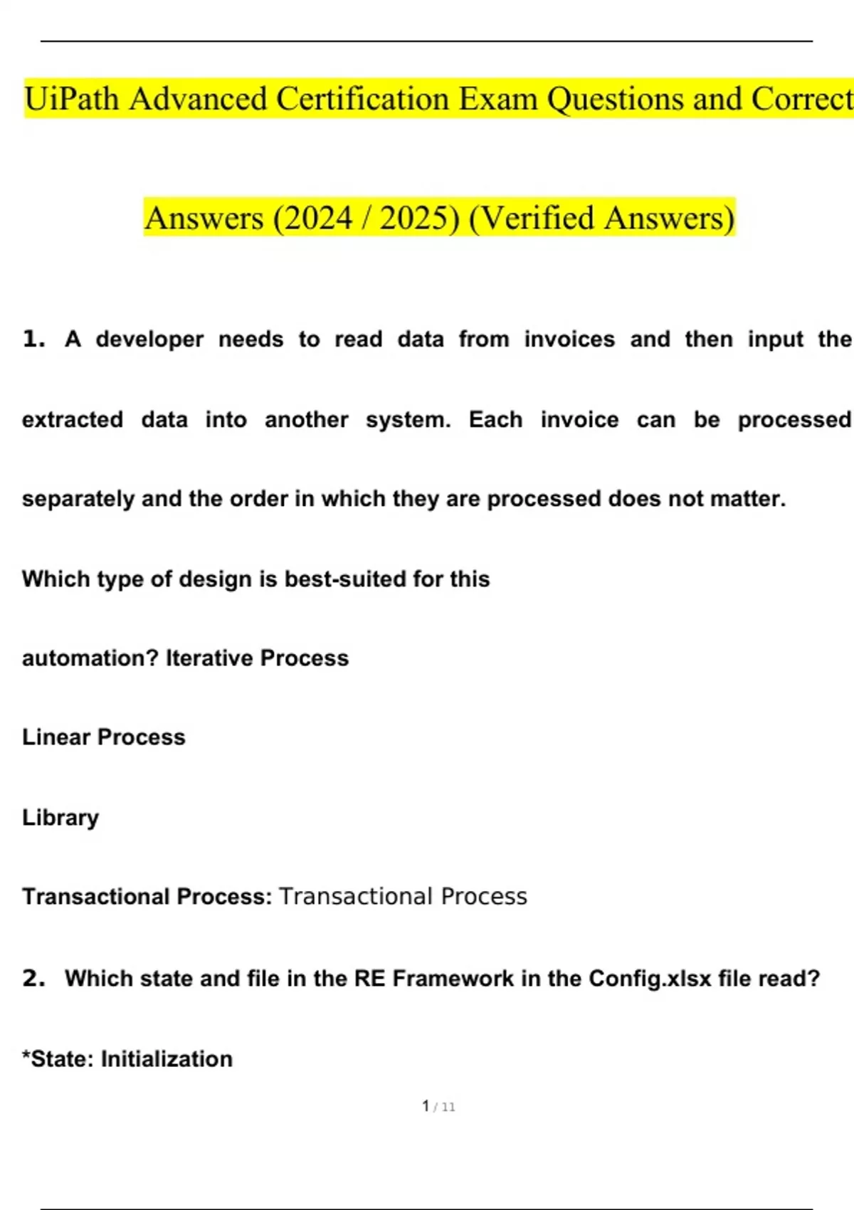 UiPath Advanced Certification Exam Questions and Answers (2024 / 2025 ...