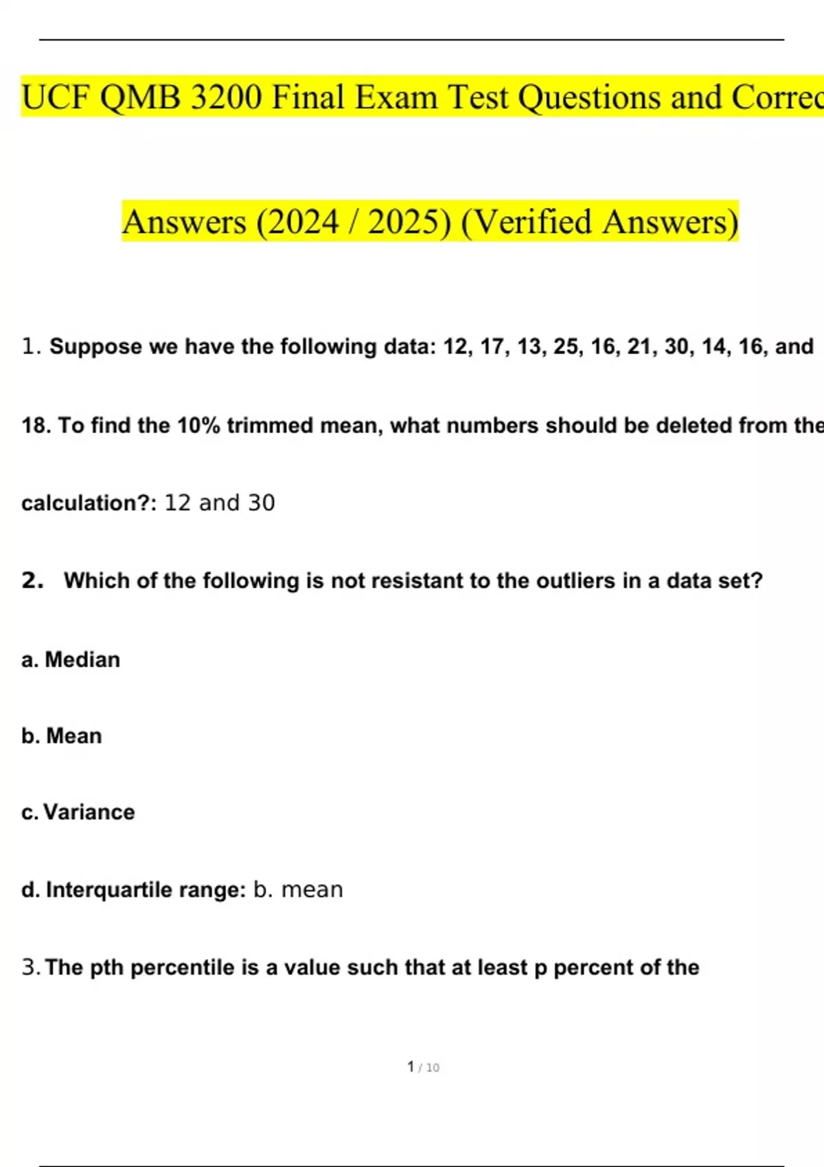 QMB 3200 Final Exam Test Questions and Answers (2024 / 2025) (Verified ...