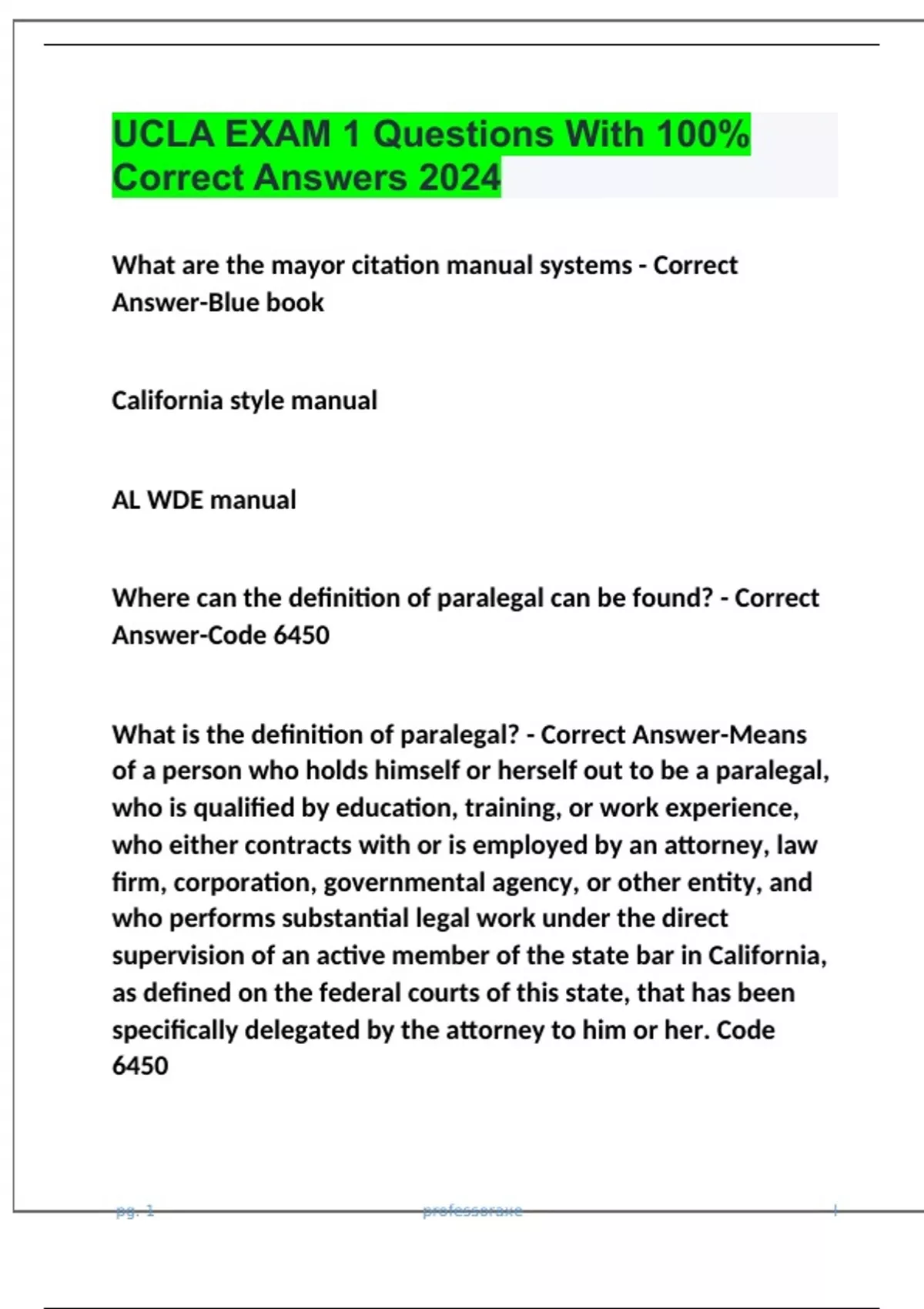 UCLA EXAM 1 Questions With 100% Correct Answers 2024 - UCLA - Stuvia US