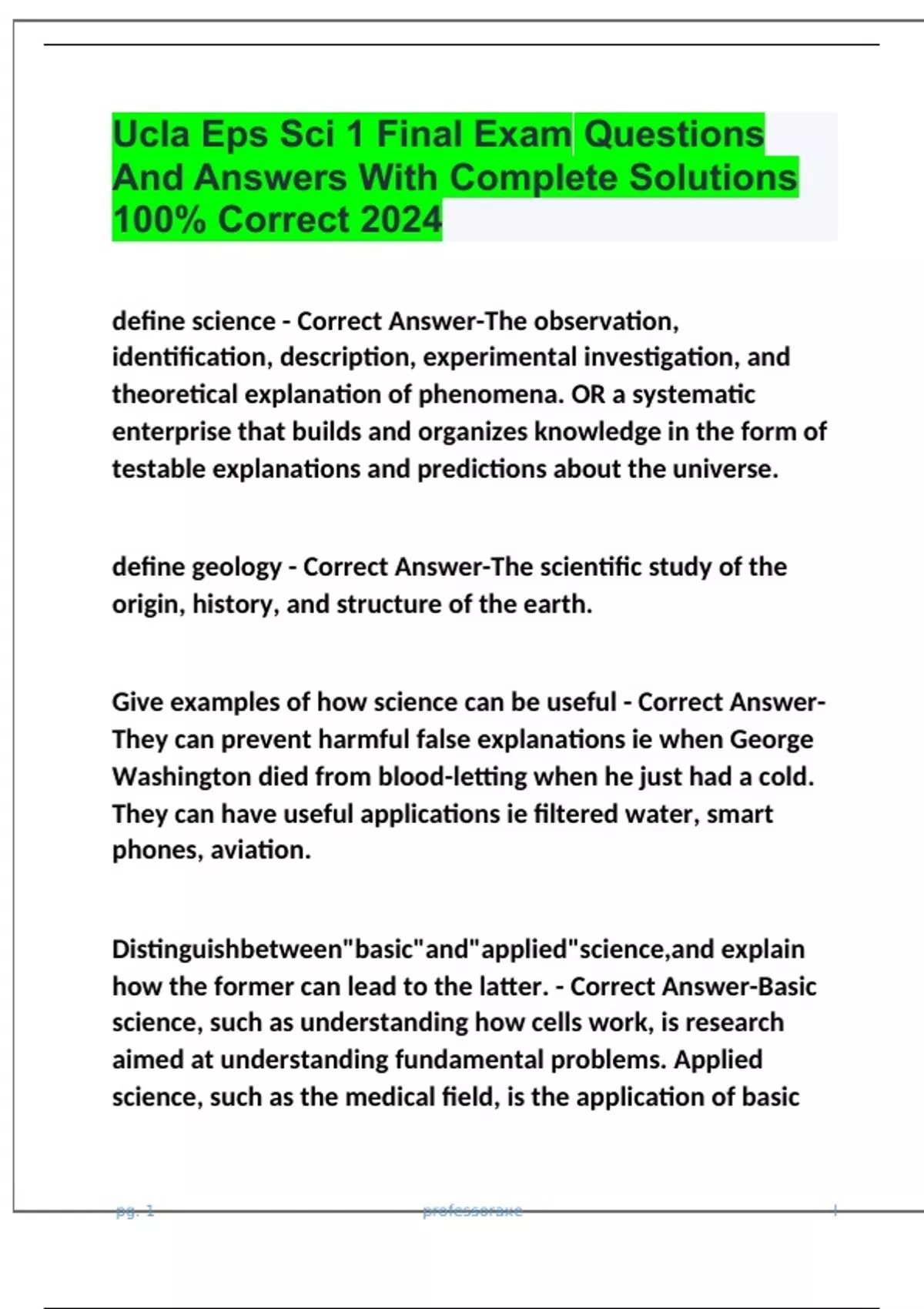 Ucla Eps Sci 1 Final Exam Questions And Answers With Complete Solutions 100% Correct 2024 - Ucla ...