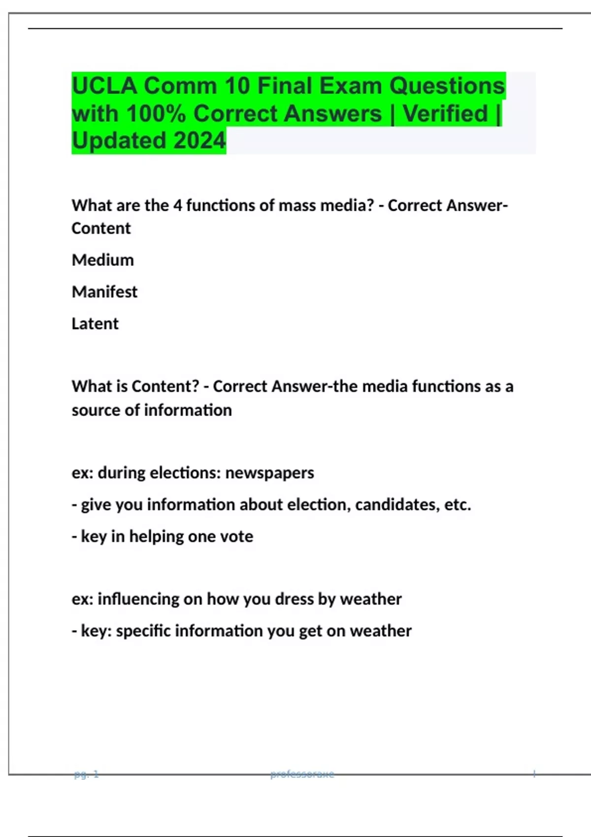 UCLA Comm 10 Final Exam Questions with 100% Correct Answers | Verified ...