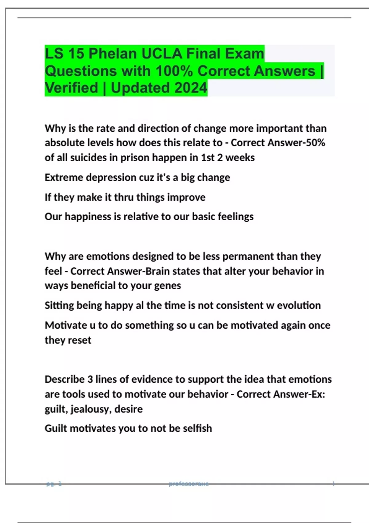 LS 15 Phelan UCLA Final Exam Questions with 100% Correct Answers | Verified | Updated 2024 ...